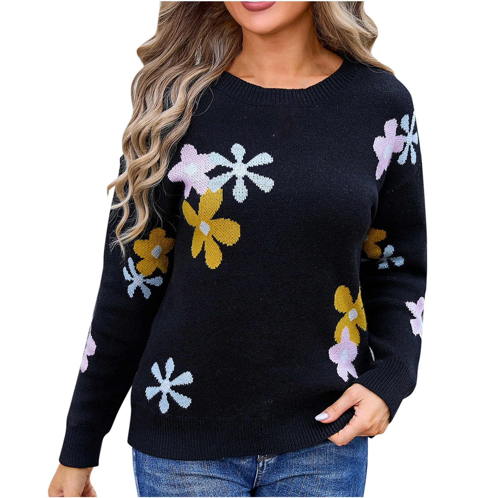 tzhuwd Long Sleeve Knitted Sweaters for Ladies Pullover Fall Winter ...