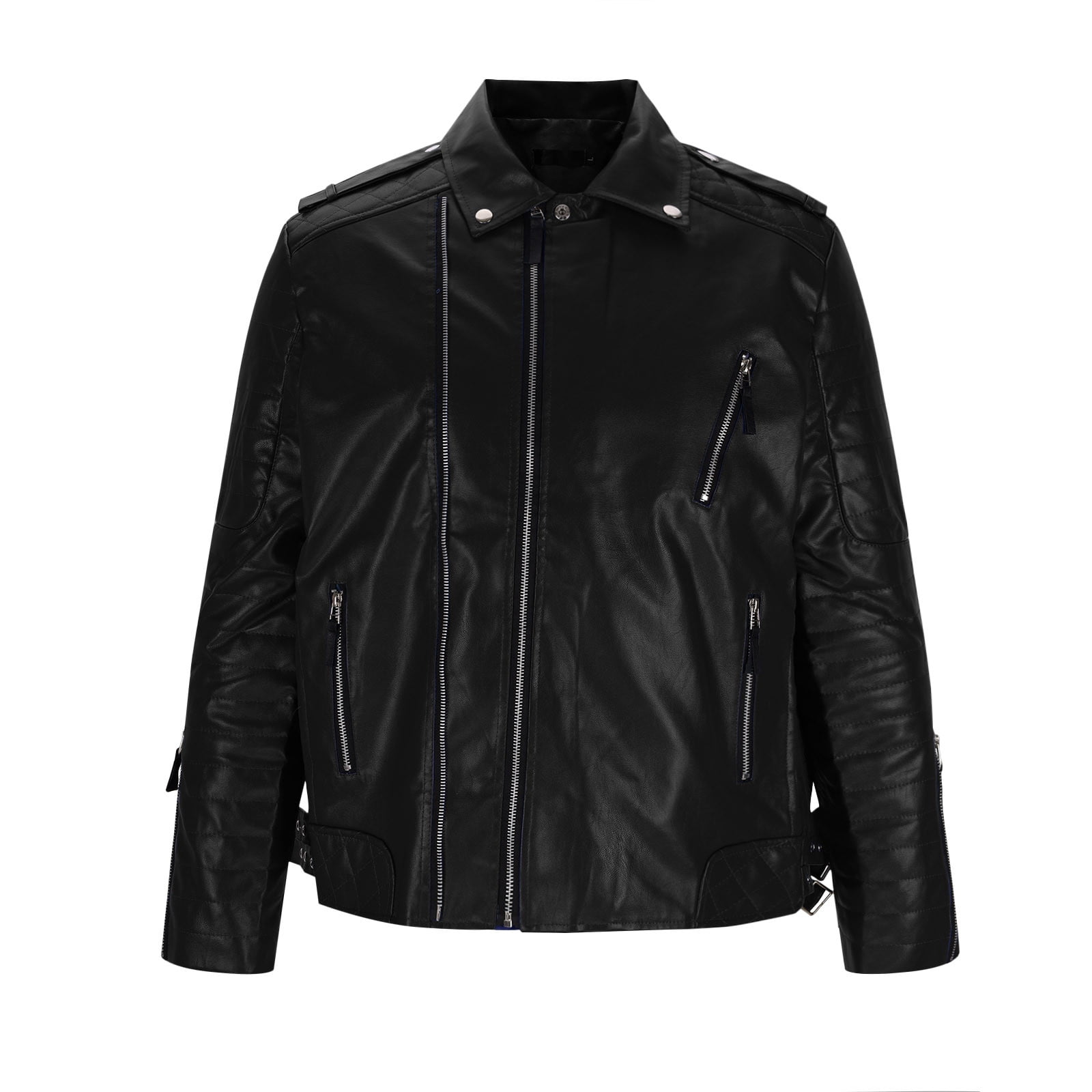tzhuwd Men's Turndown Collar Leather Jacket Pocket Zipper Windproof ...