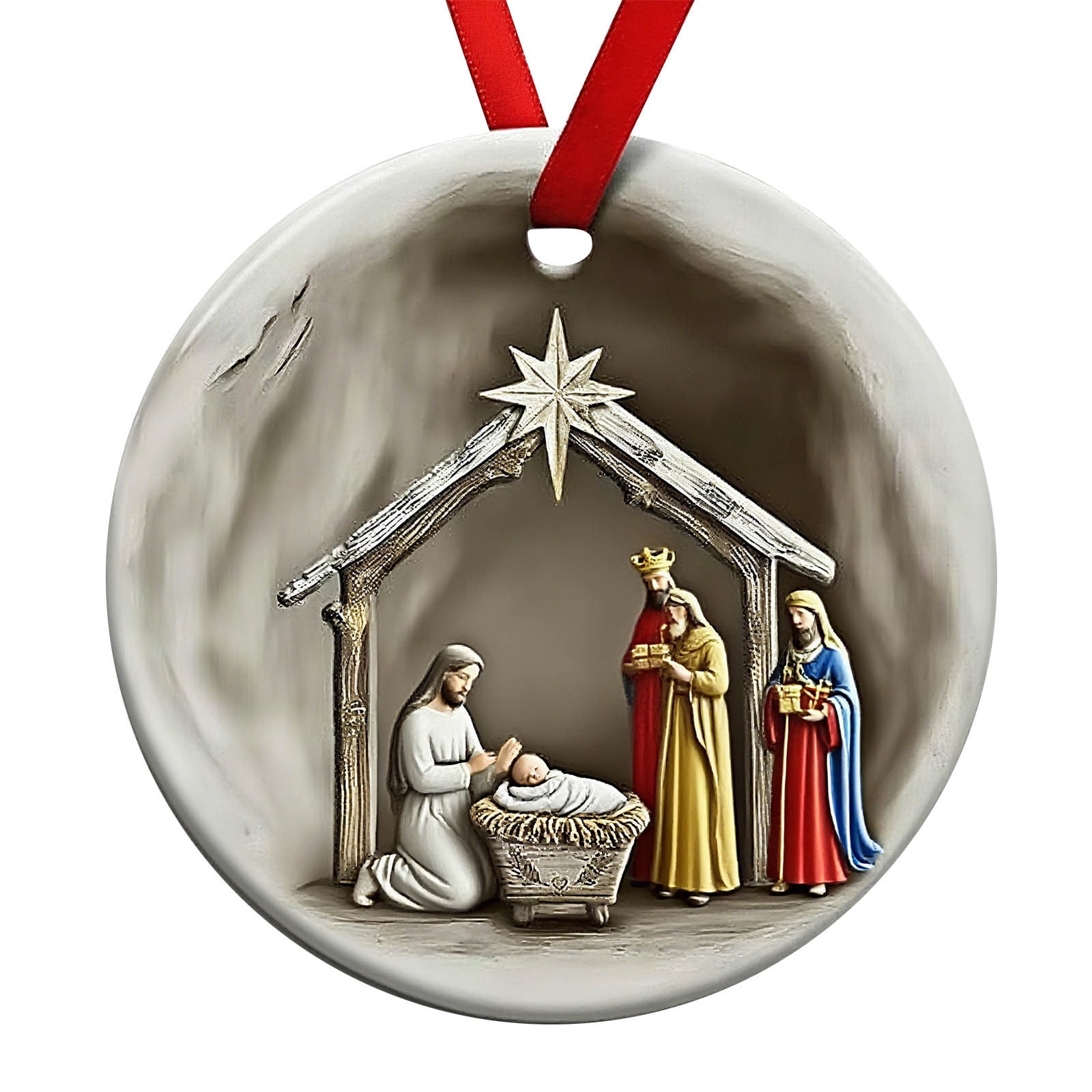 tzyudk Christmas Nativity Scene Acrylic Hanging Ornament Round ...
