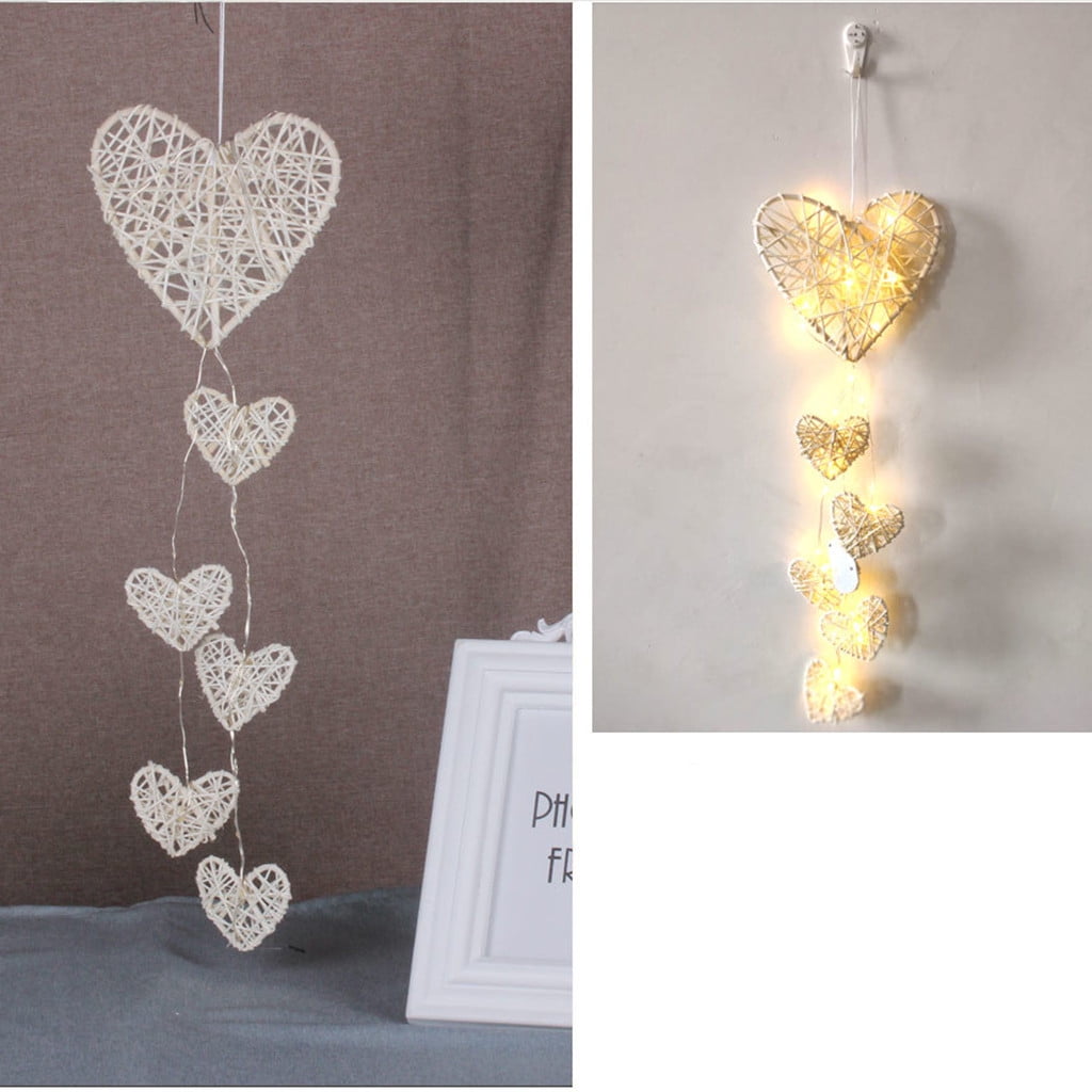 tzyudk Wooden Rattan Heart-shaped Wind Chime Room Hanging Night Light ...