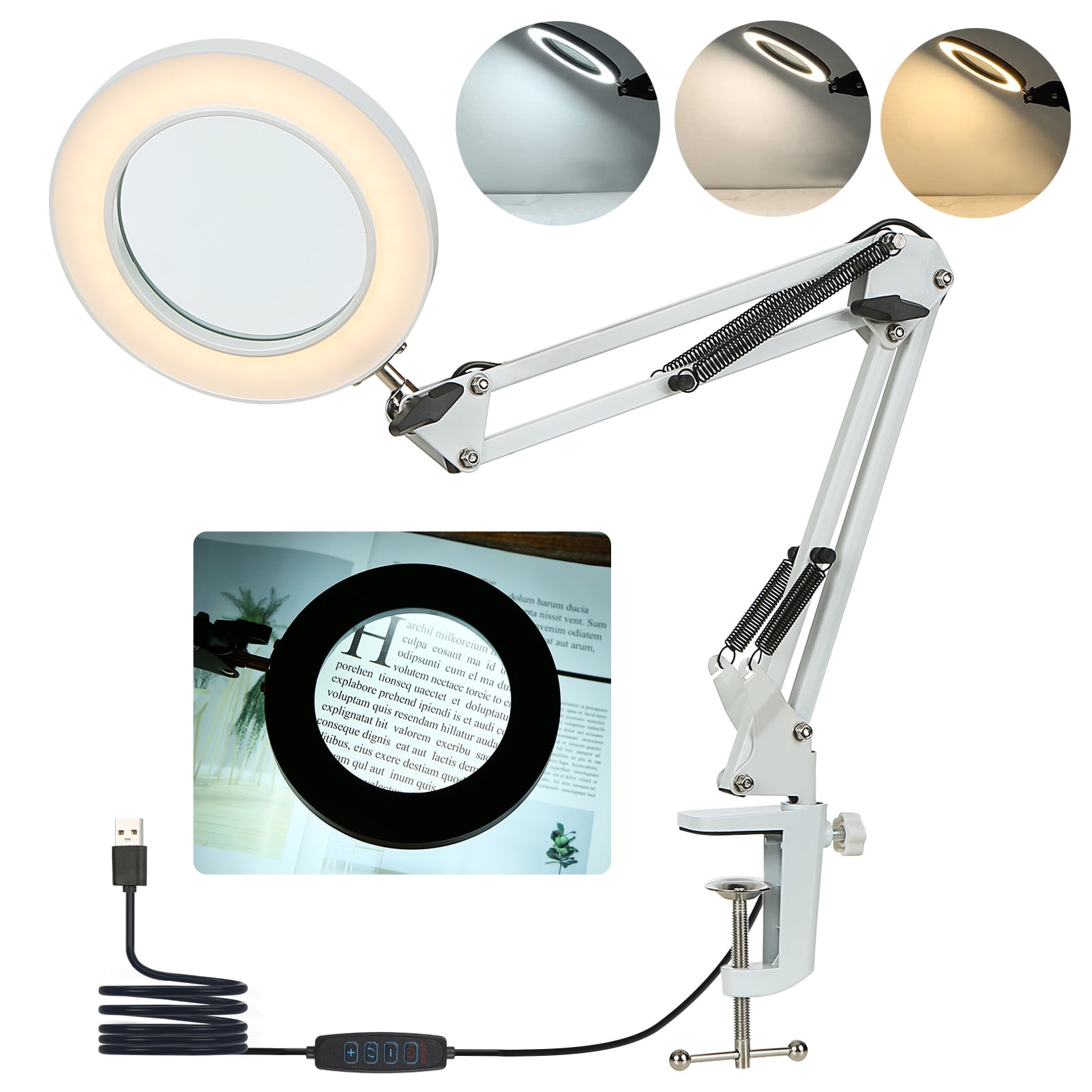 \u0026 Neoglint Flexible Clamp-on Table Lamp With 8x Magnifier Swing ...