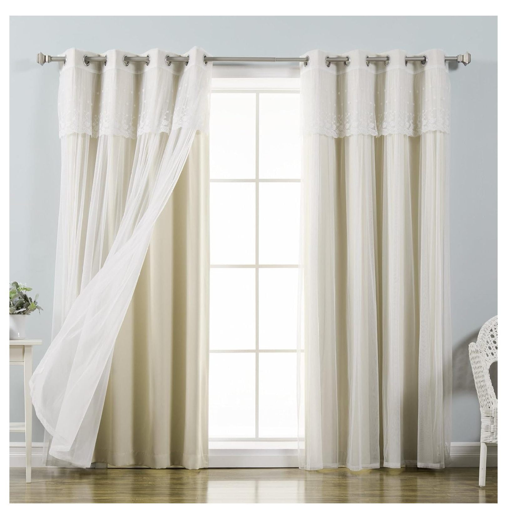 uMIXm Tulle Sheer with Attached Valance & Solid Blackout 4 Piece ...