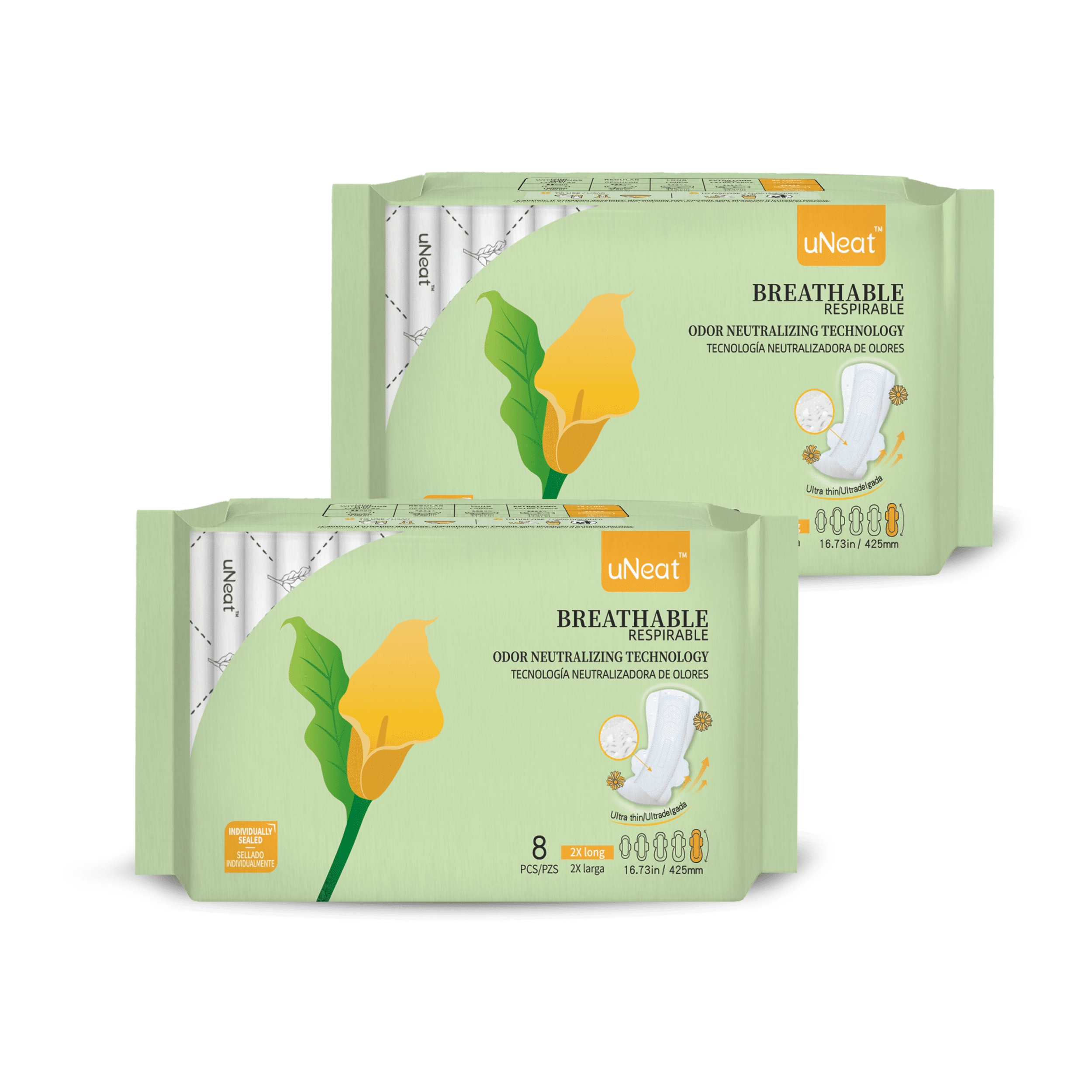 uNeat Ultra Thin Breathable Feminine Pads with Wings for Women, Odor ...