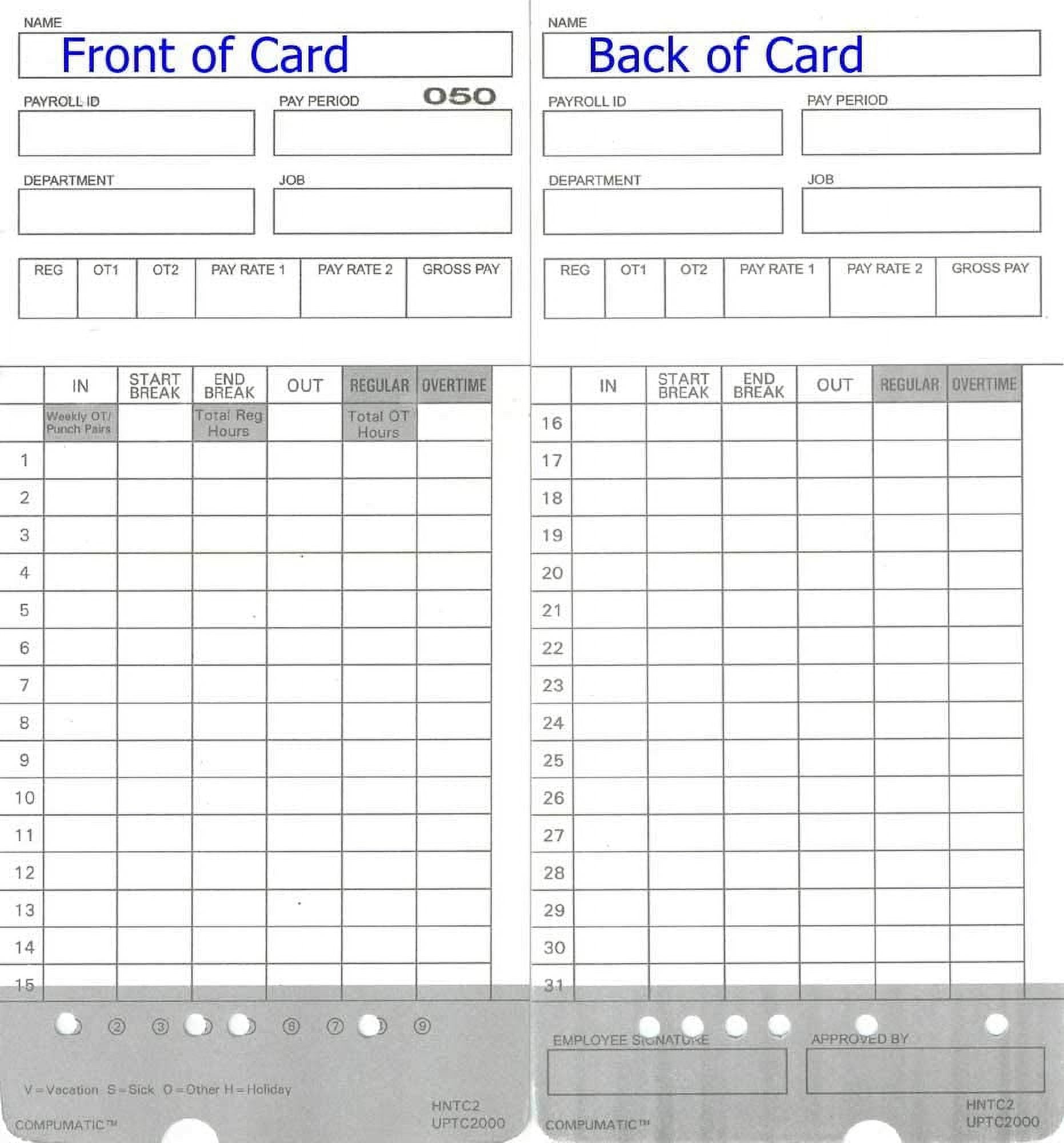 uPunch Double-Sided Time Clock Cards Paper, 300 Count, 6 Packs ...