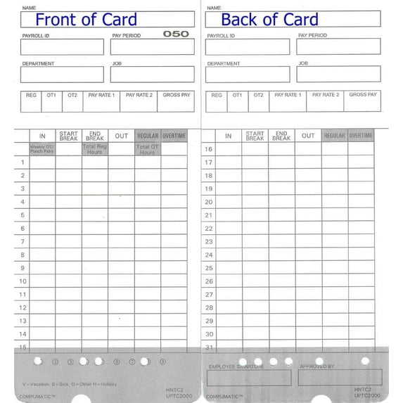 uPunch Double-Sided Time Clock Cards Paper, 300 Count, 6 Packs ...