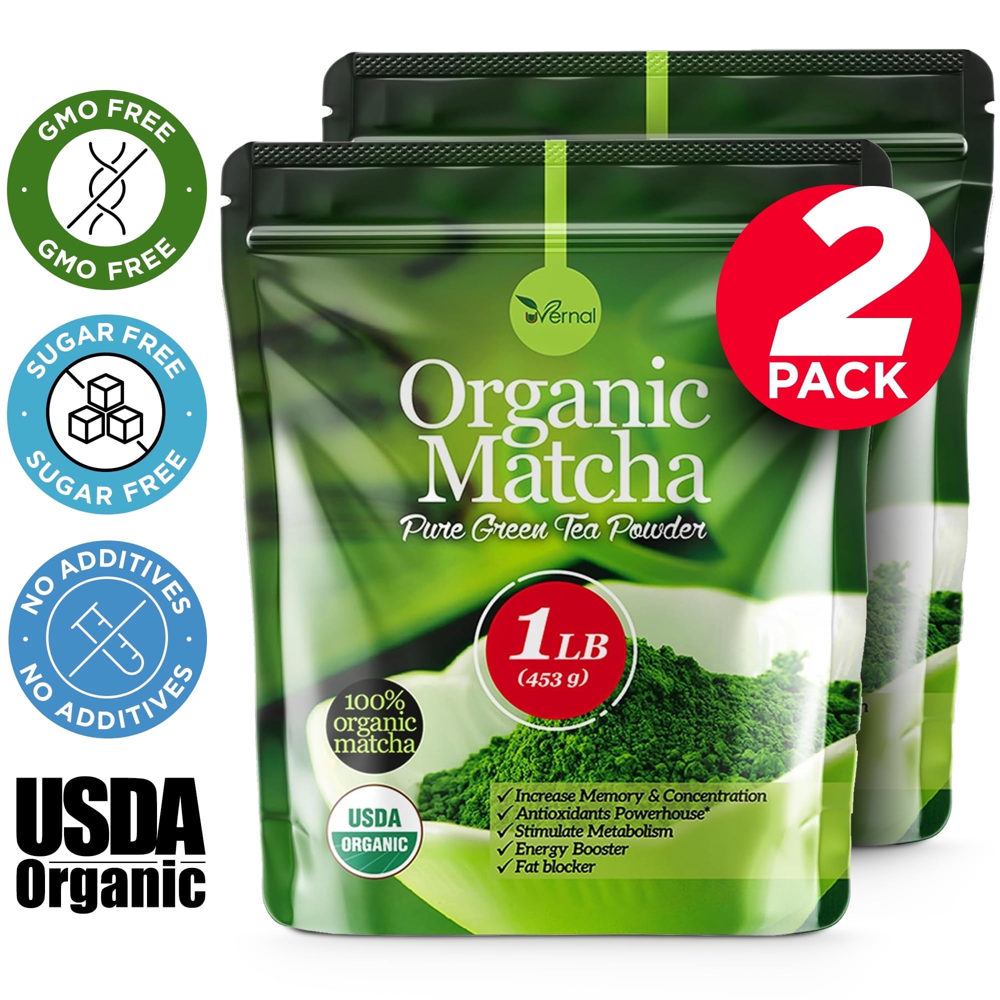 uVernal Organic Matcha Green Tea Powder 1LB, 2 Pack - Premium Pure ...