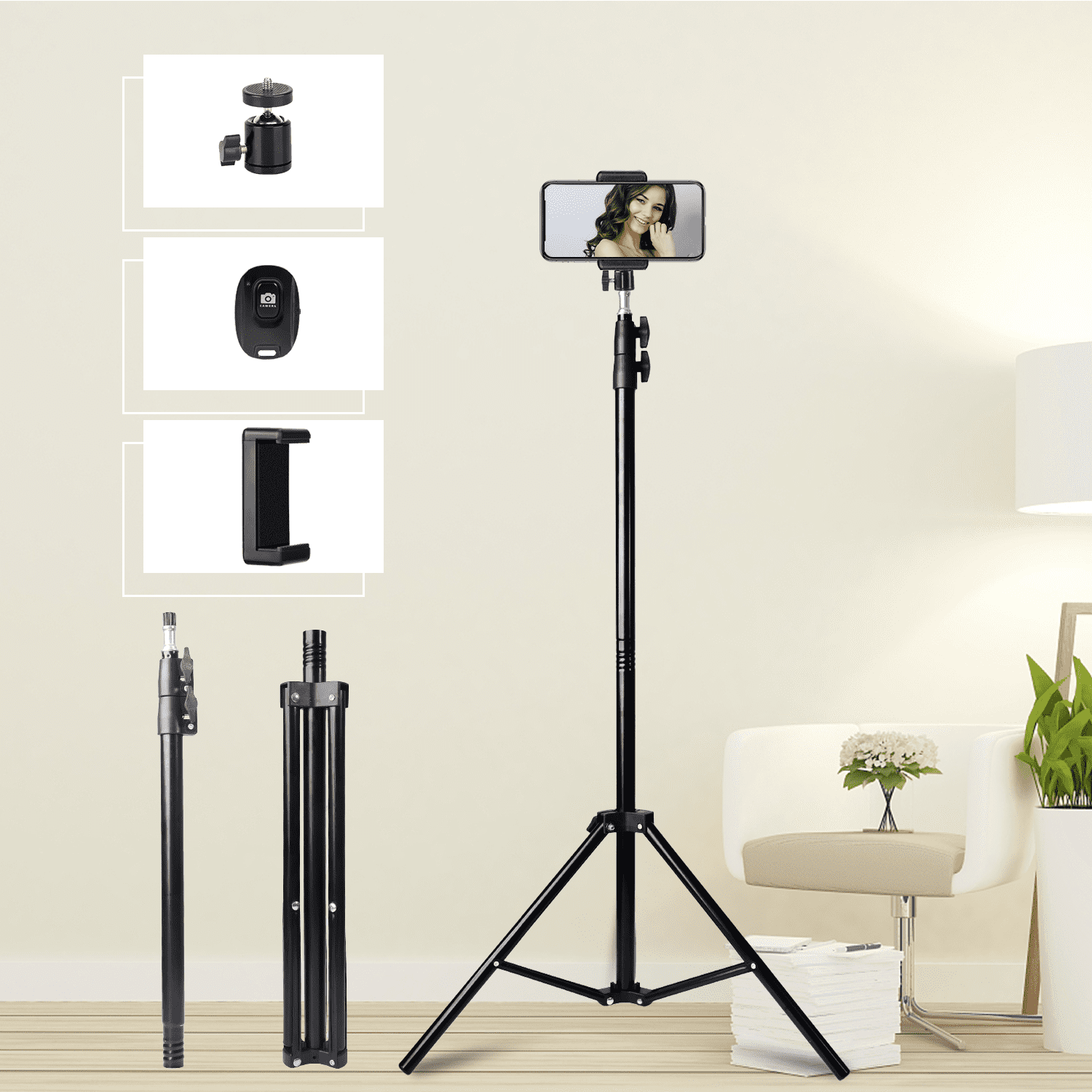 uegogo Photography Light Stand 63"/160cm, with Dual Phone & IPAD Tablet ...