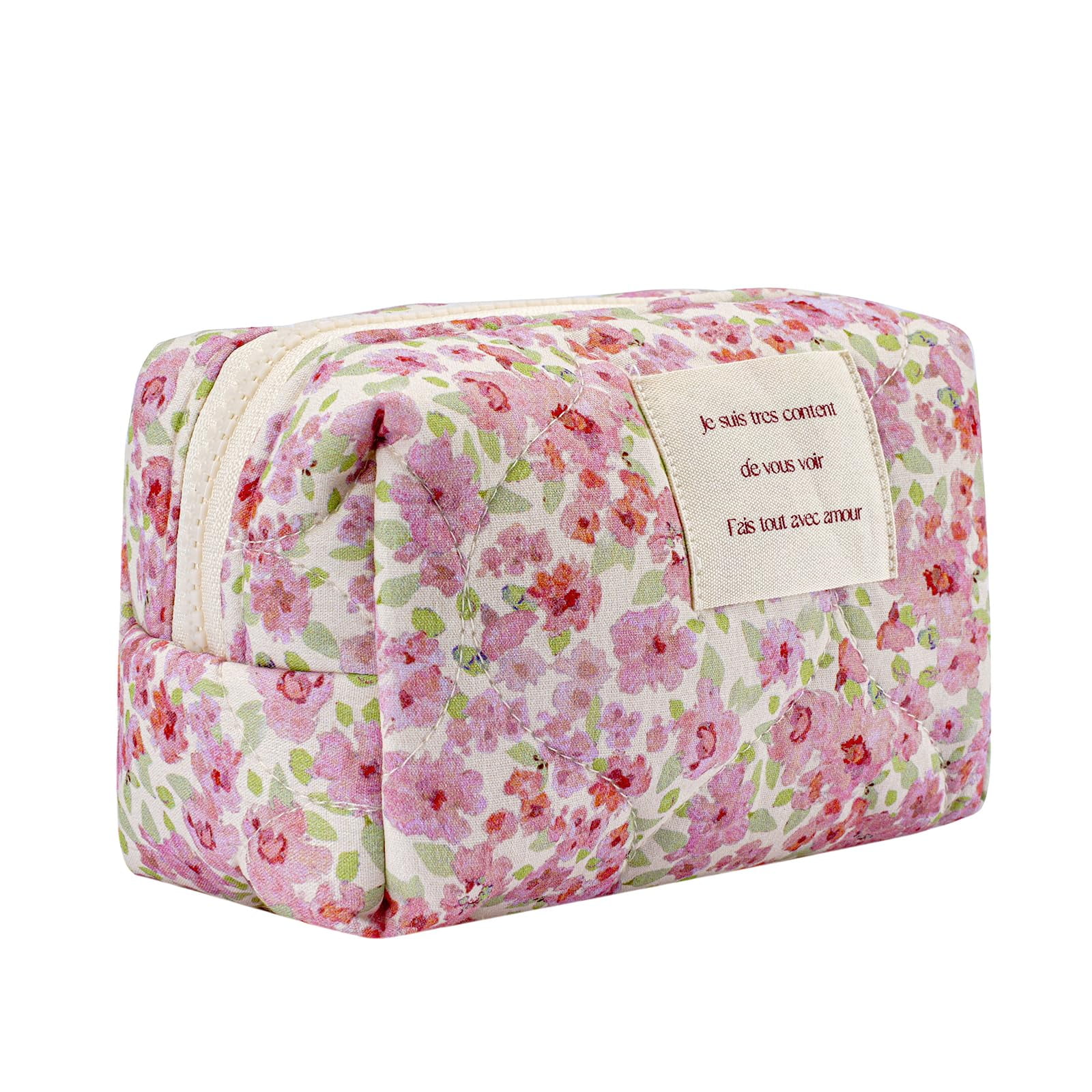 Uekeboag Small Floral Quilted Cotton Makeup Pouch For Women And Girls