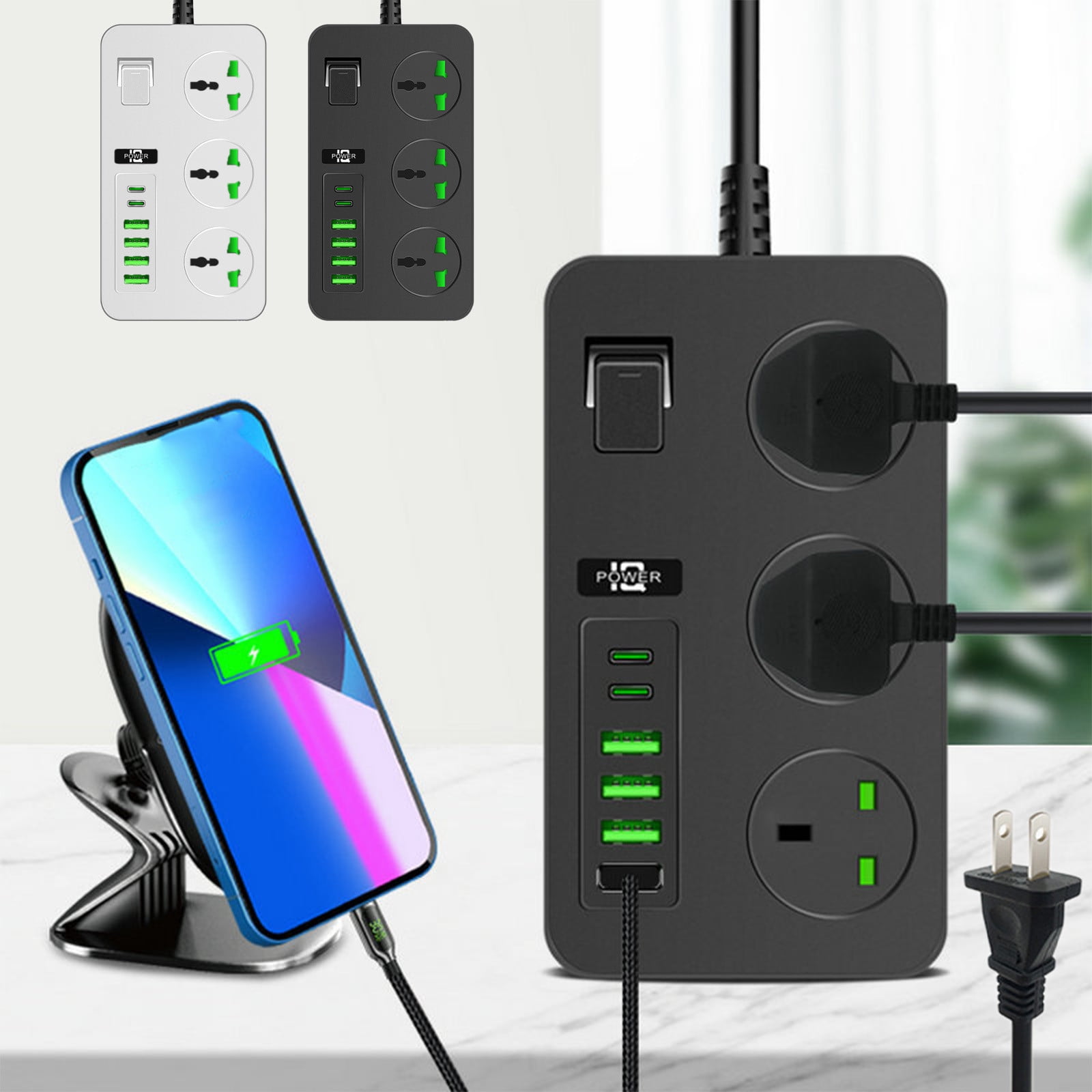 ufehgfjh 3 Outlets Power Strip Surge Protector 3000W Multi Plug Outlet ...