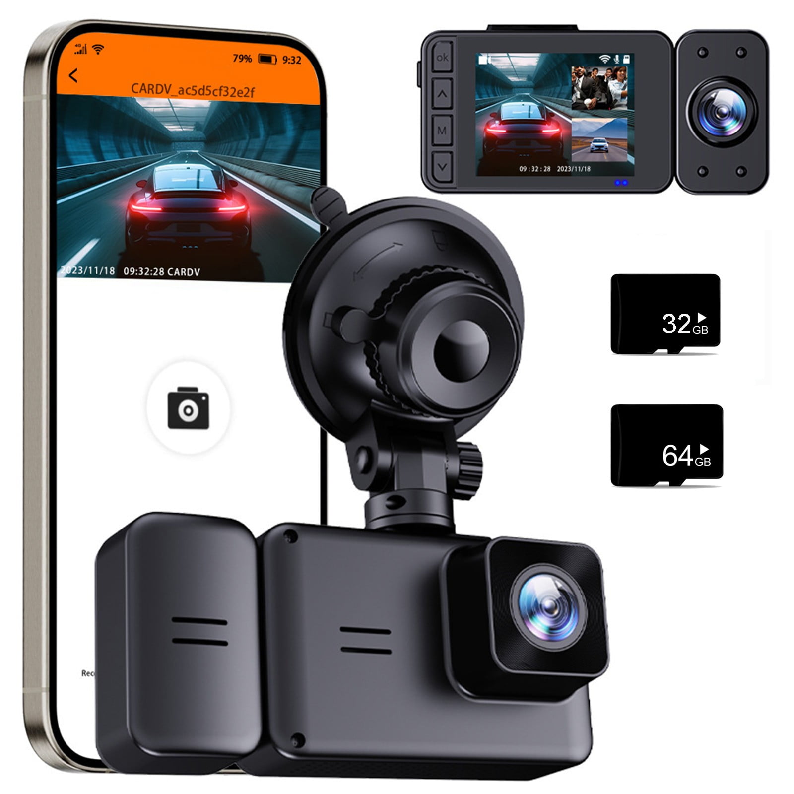 ufehgfjh Dash Cam WiFi 1080P FHD Car Driving Recorder Front And Inside ...