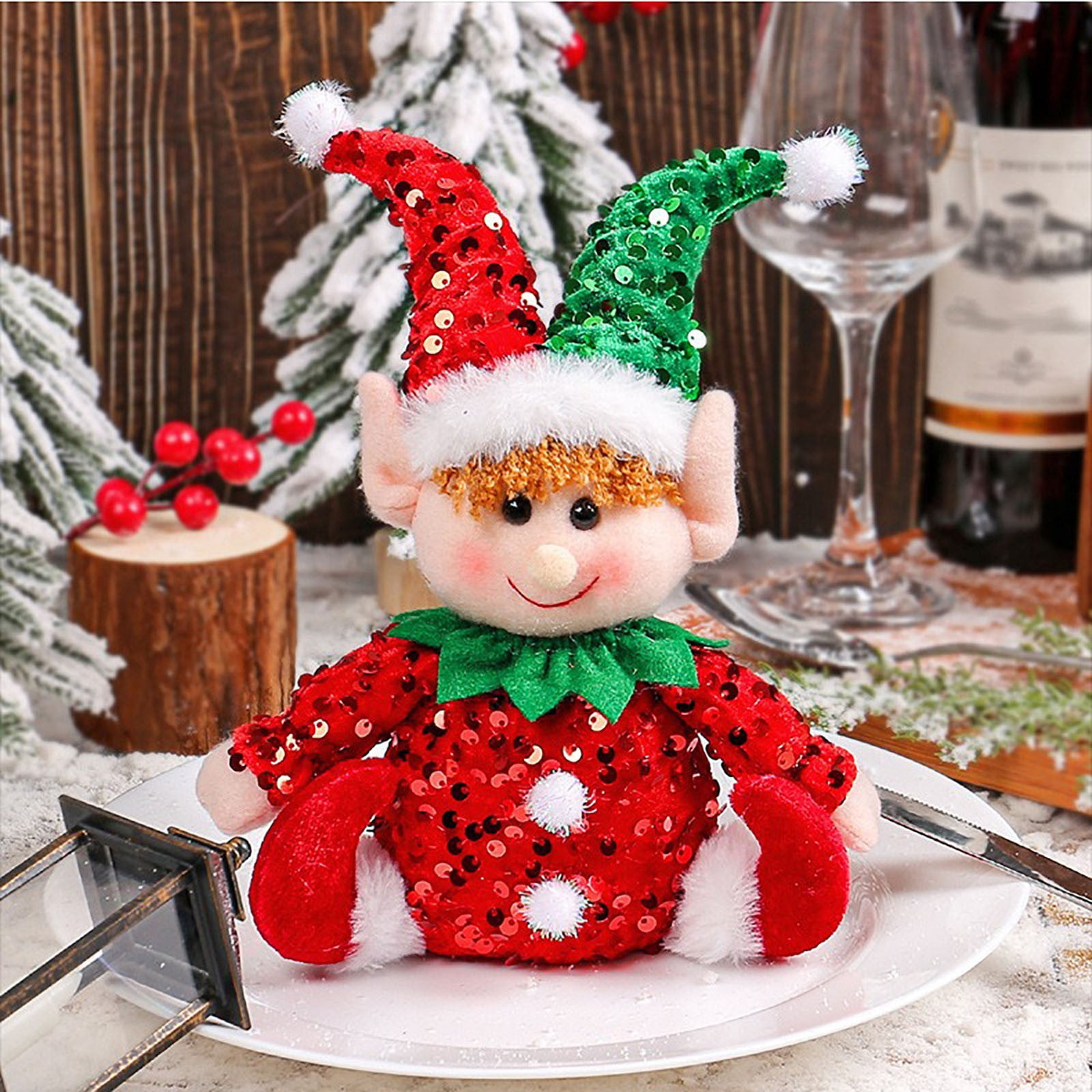 ufehgfjh Festival Gift Christmas Sitting Rudolph Sequin Hat Doll Decor ...