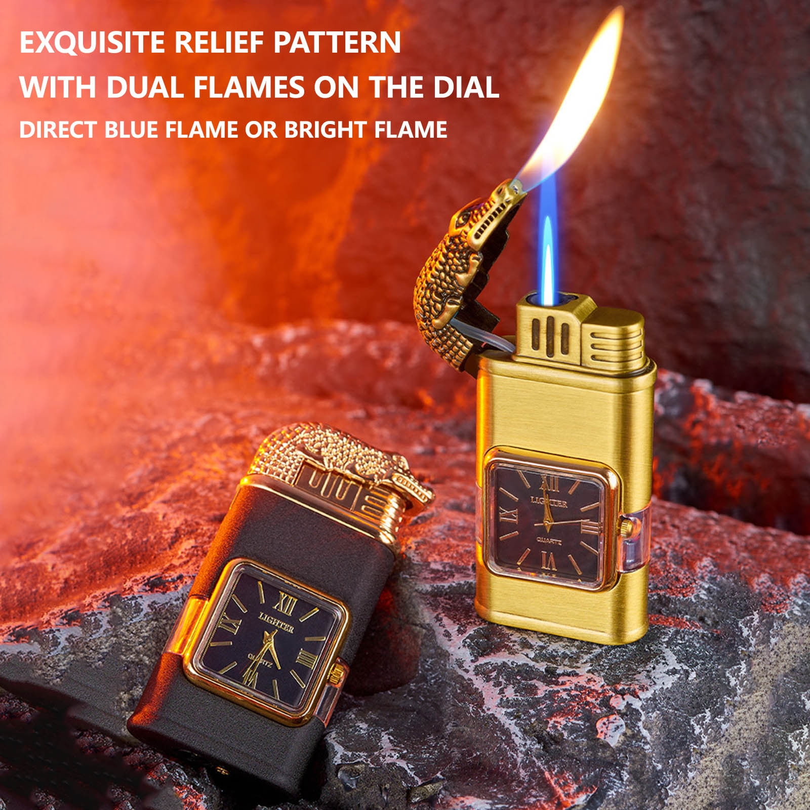 ufehgfjh Lighters Electroplated Direct Fire Quartz Dial Lighter Windproof & Inflatable Flame ...