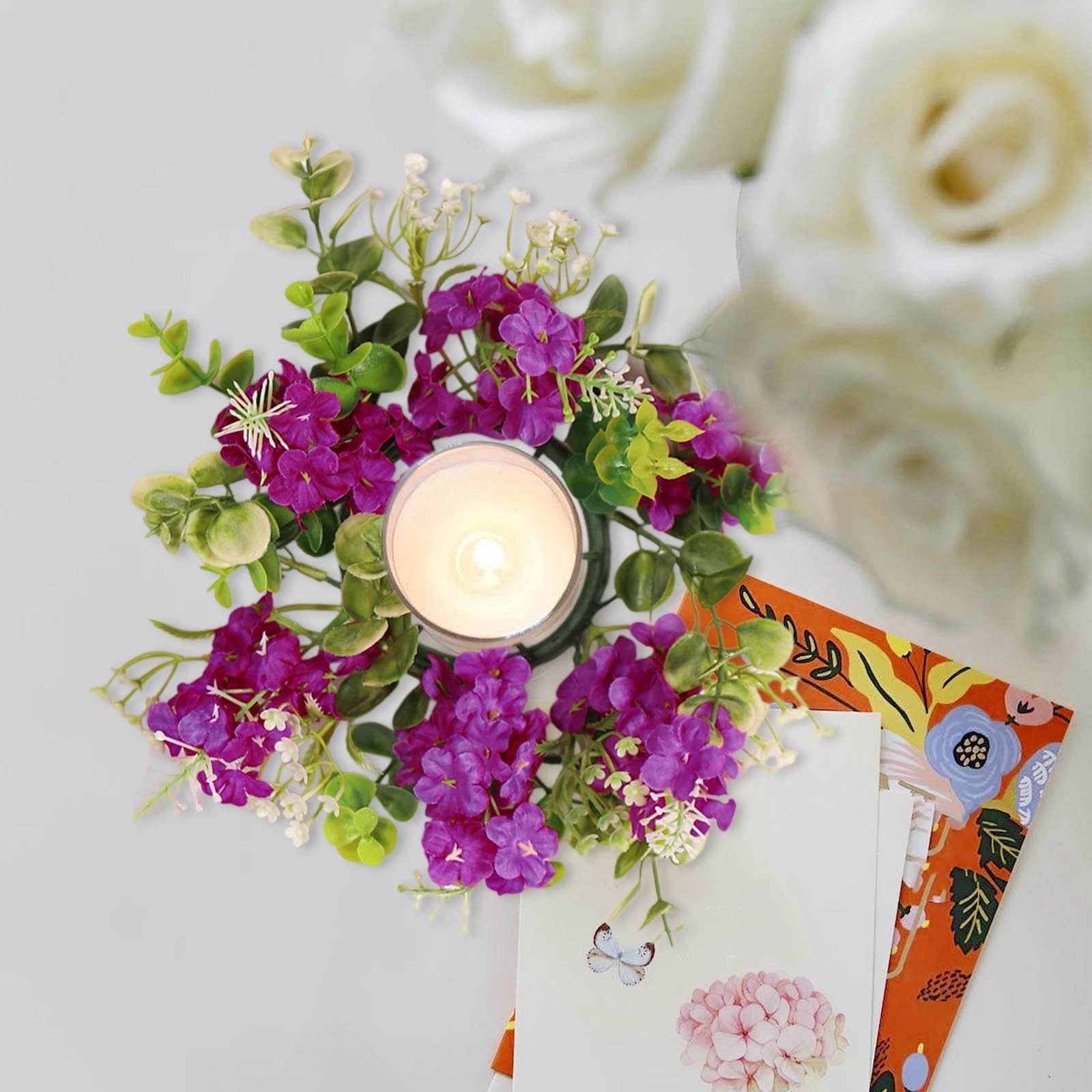 uhnmk Candle Rings Mini Candle Wreaths Center Candle Ring Leaves ...