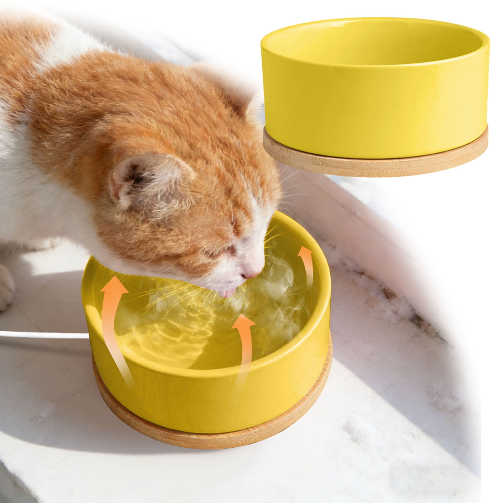 uhnmk Heated Ceramic Cat Bowl 350ml Real Base USB Heated Food Bowl ...