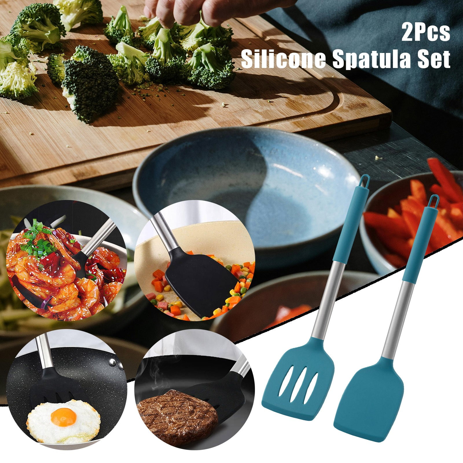 uhnmk Pack of 2 Silicone Spatulas Non Stick Pan Home Kitchen Spatulas ...