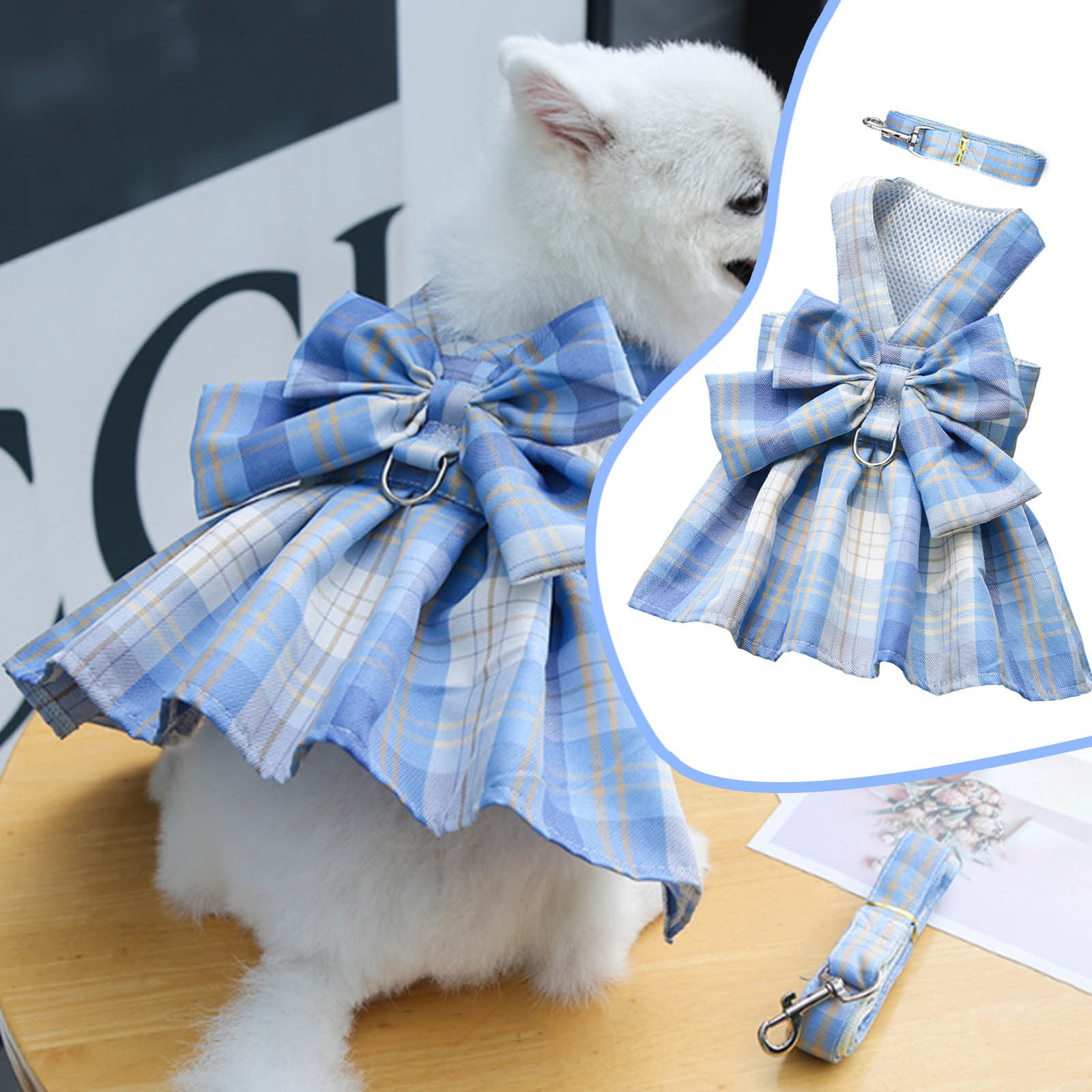 uhnmk Pet Plaid Skirt Chest Strap Traction Rope Walking Dog Cat Vest ...