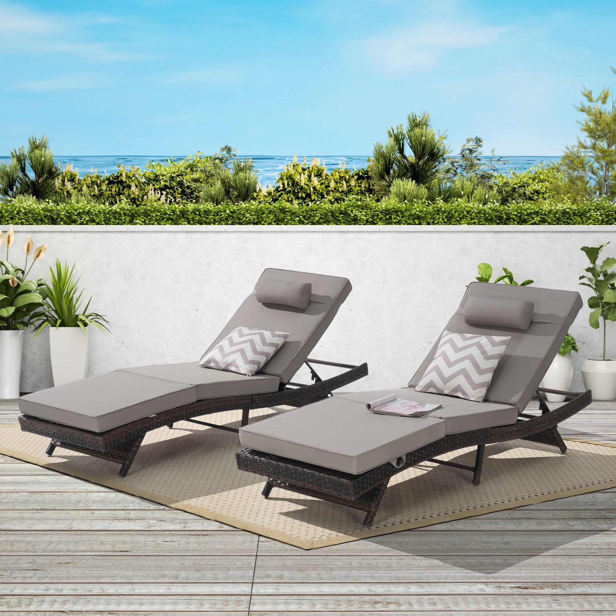 Uhomepro 3-Piece Pool Furniture Set, Outdoor Folding Chairs, Patio ...
