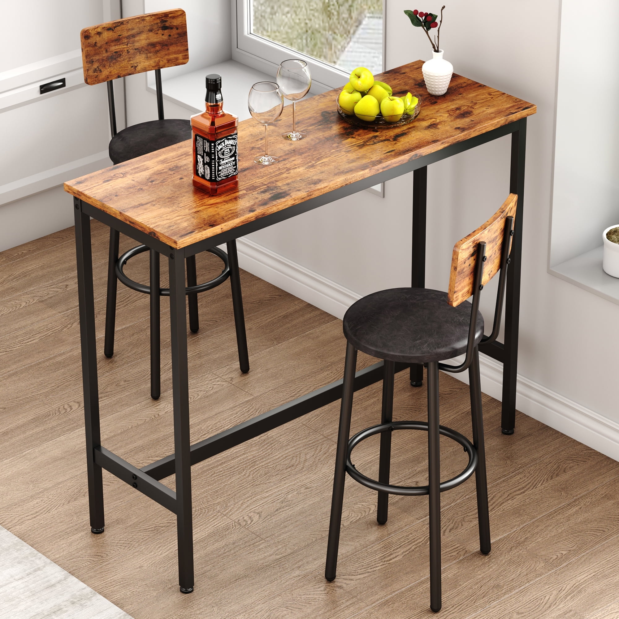 uhomepro 3 Pieces Bar Table Set, Modern Bar Table Set with 2 Stools ...