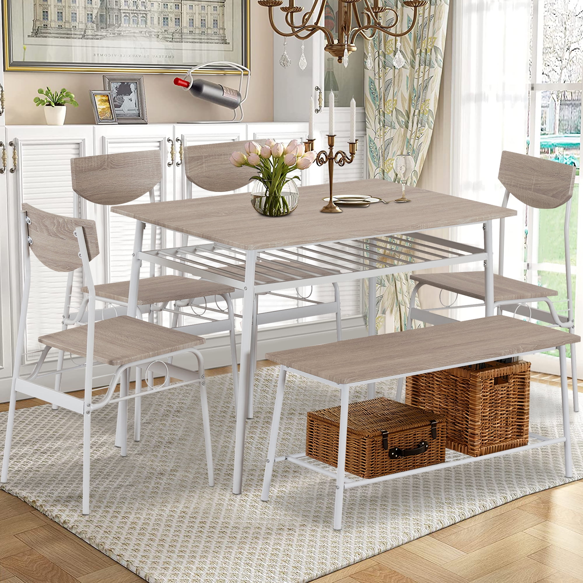 uhomepro Dining Table Set for 6, 6 Piece Kitchen Table Set with 4 ...