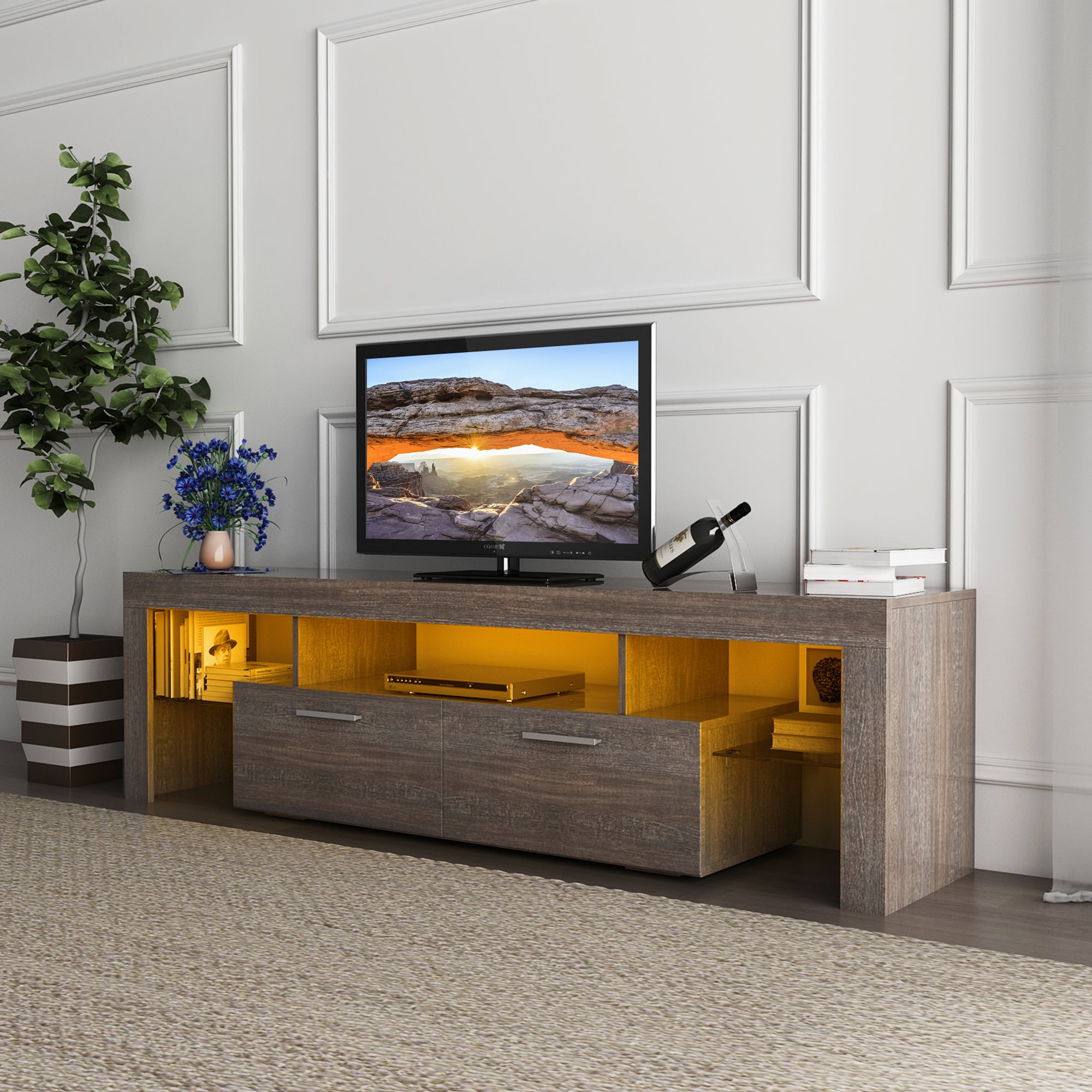 uhomepro 70 Inch LED TV Stand, Farmhouse Entertainment Center with ...