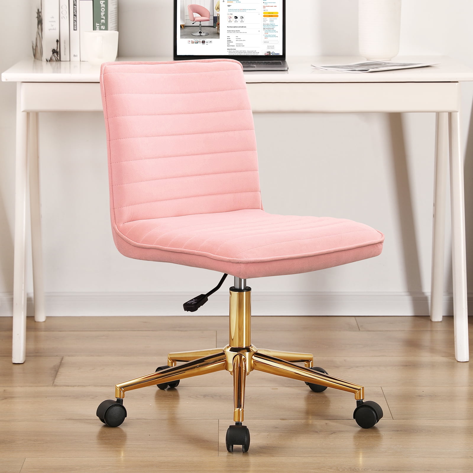 uhomepro Home Office Armless Chair, Velvet Modern Desk Chair with ...