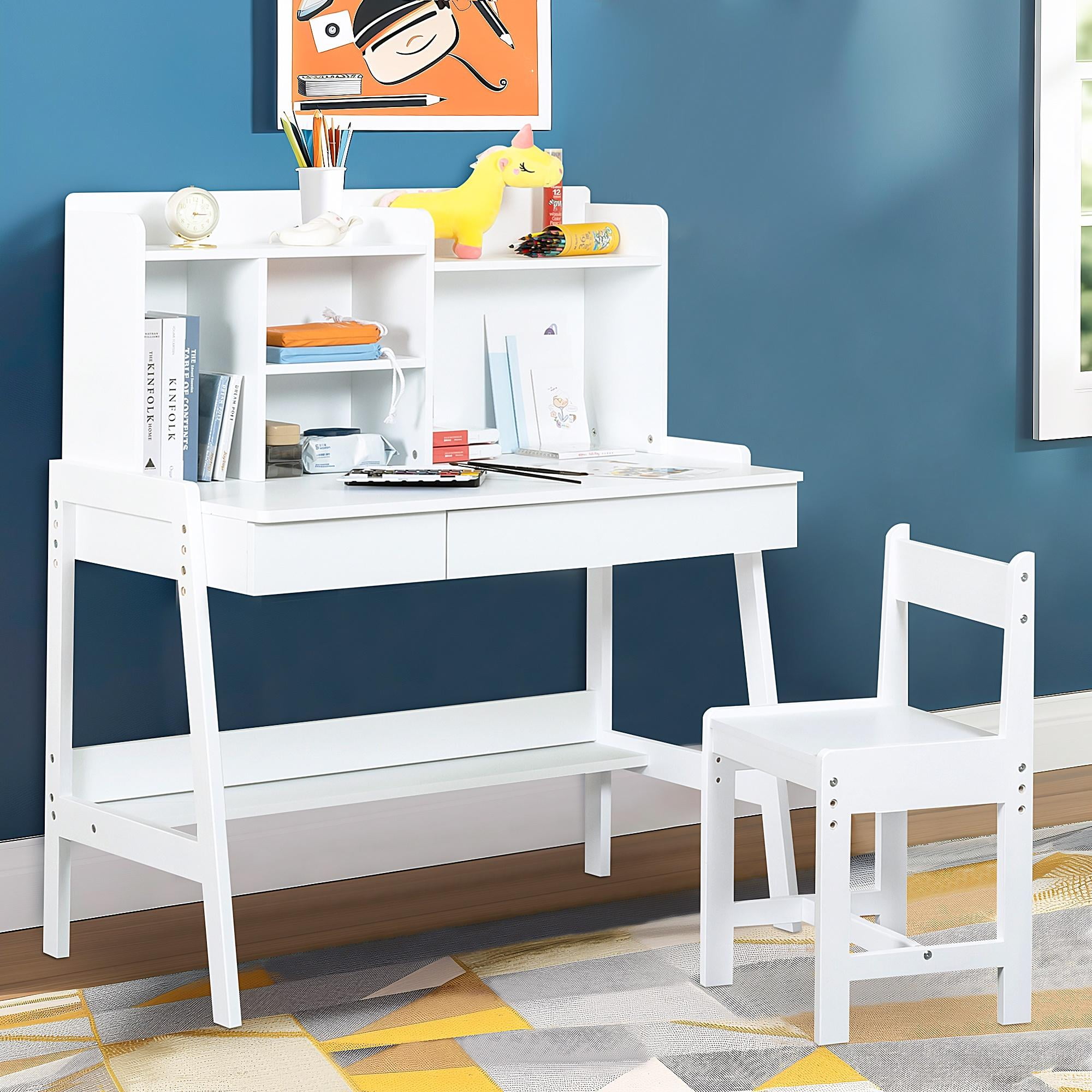uhomepro Kids Desk and Chair Set, Wooden Study Desk with Storage Girls ...