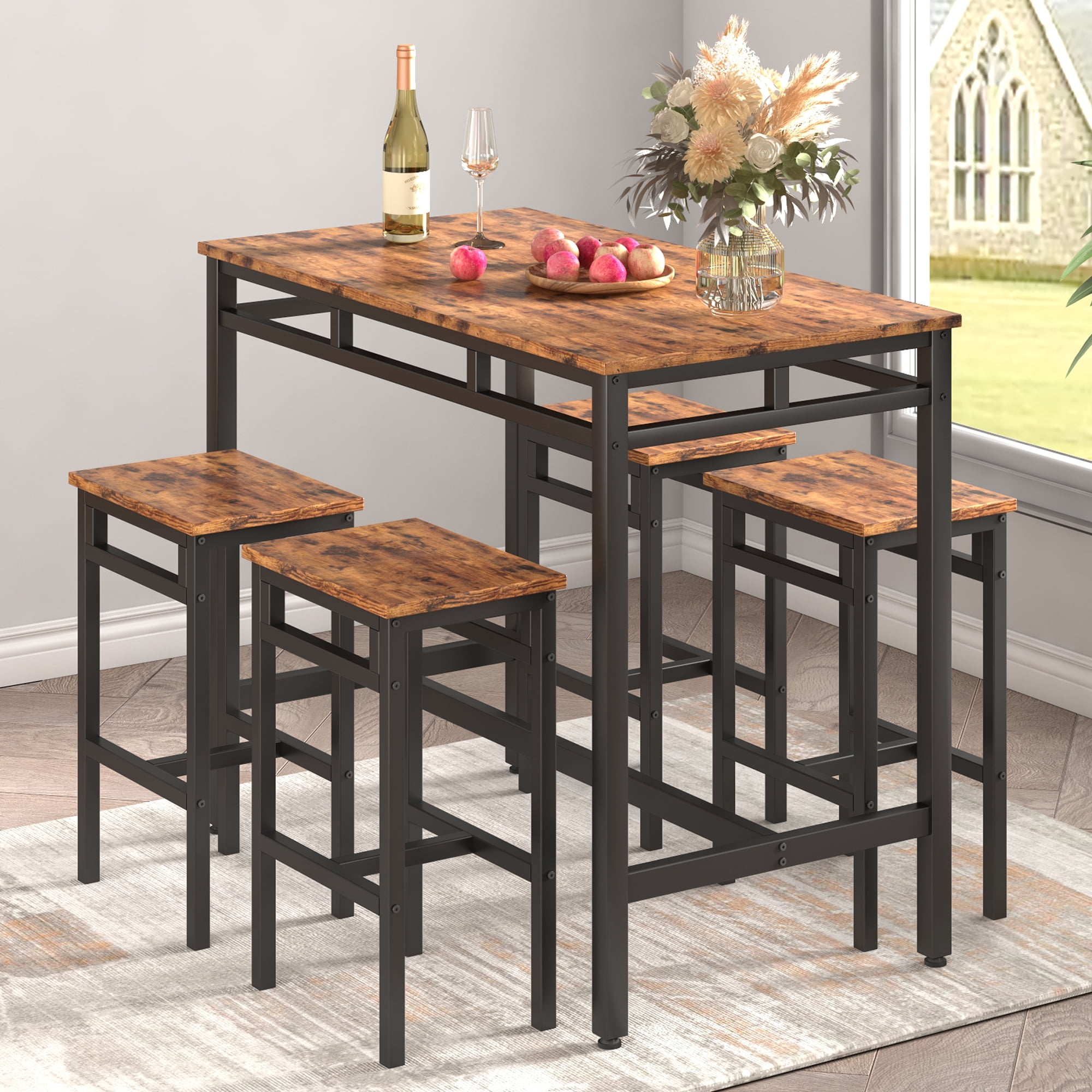 uhomepro Modern 5-Piece Counter Height Dining Set, Bar Pub Table Set ...