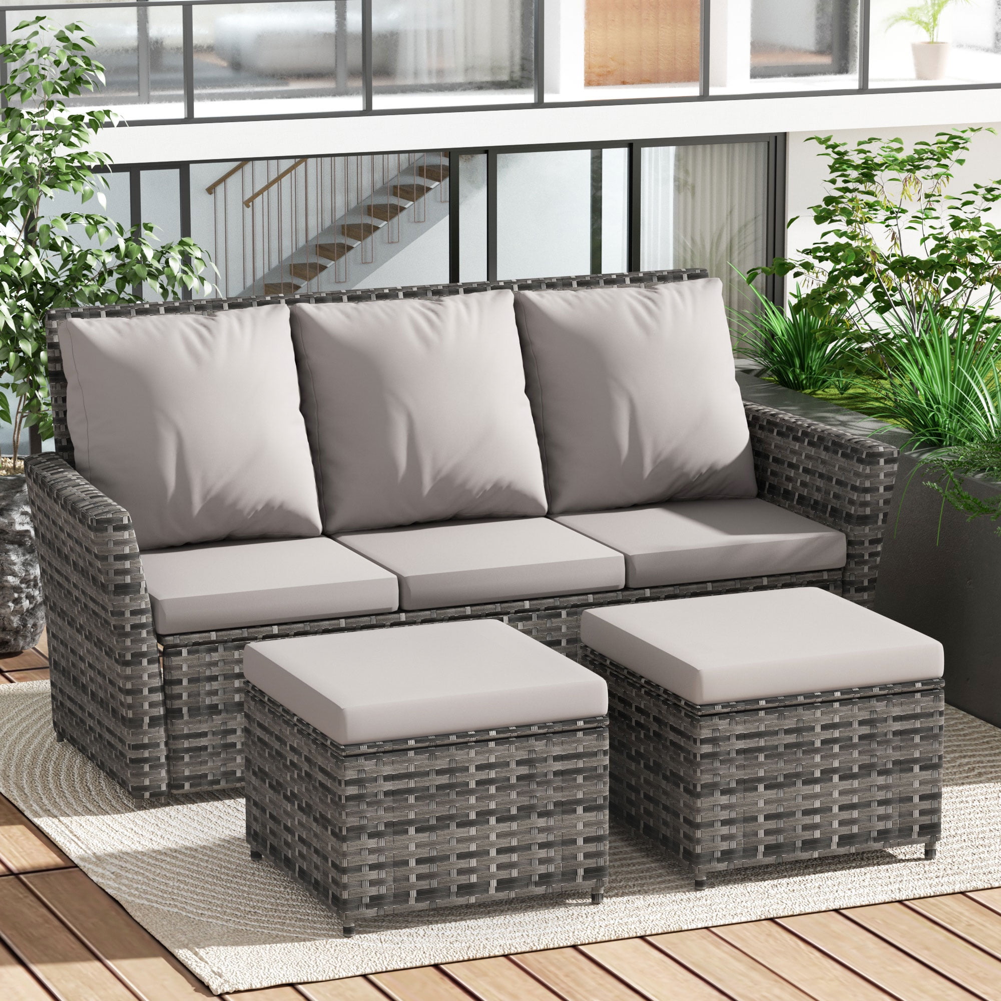 uhomepro Outdoor Daybed, Convertible Sofa Bed, Wood Patio Furniture ...