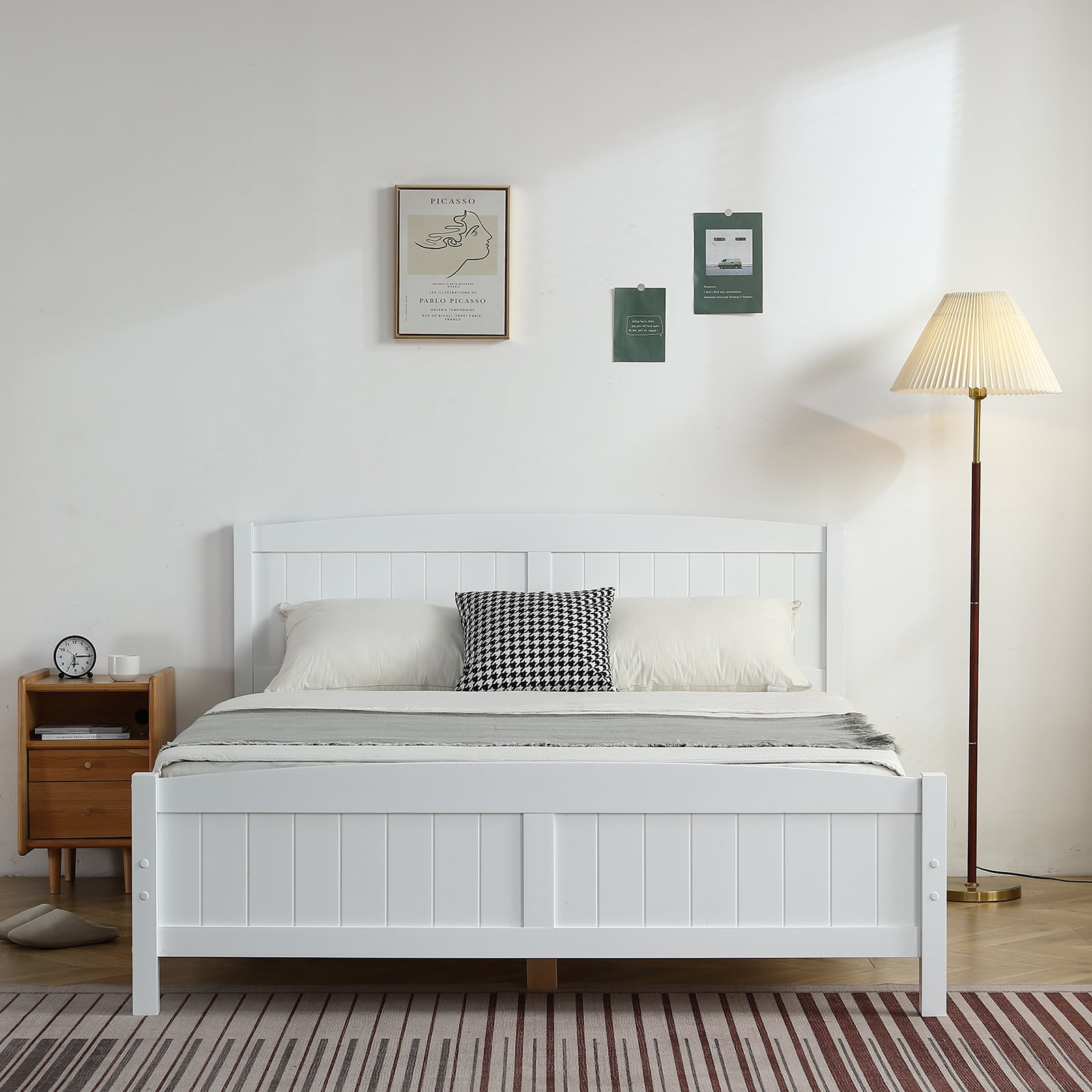 uhomepro Wooden Foundation Queen Size Bed Frame with Headboard ...