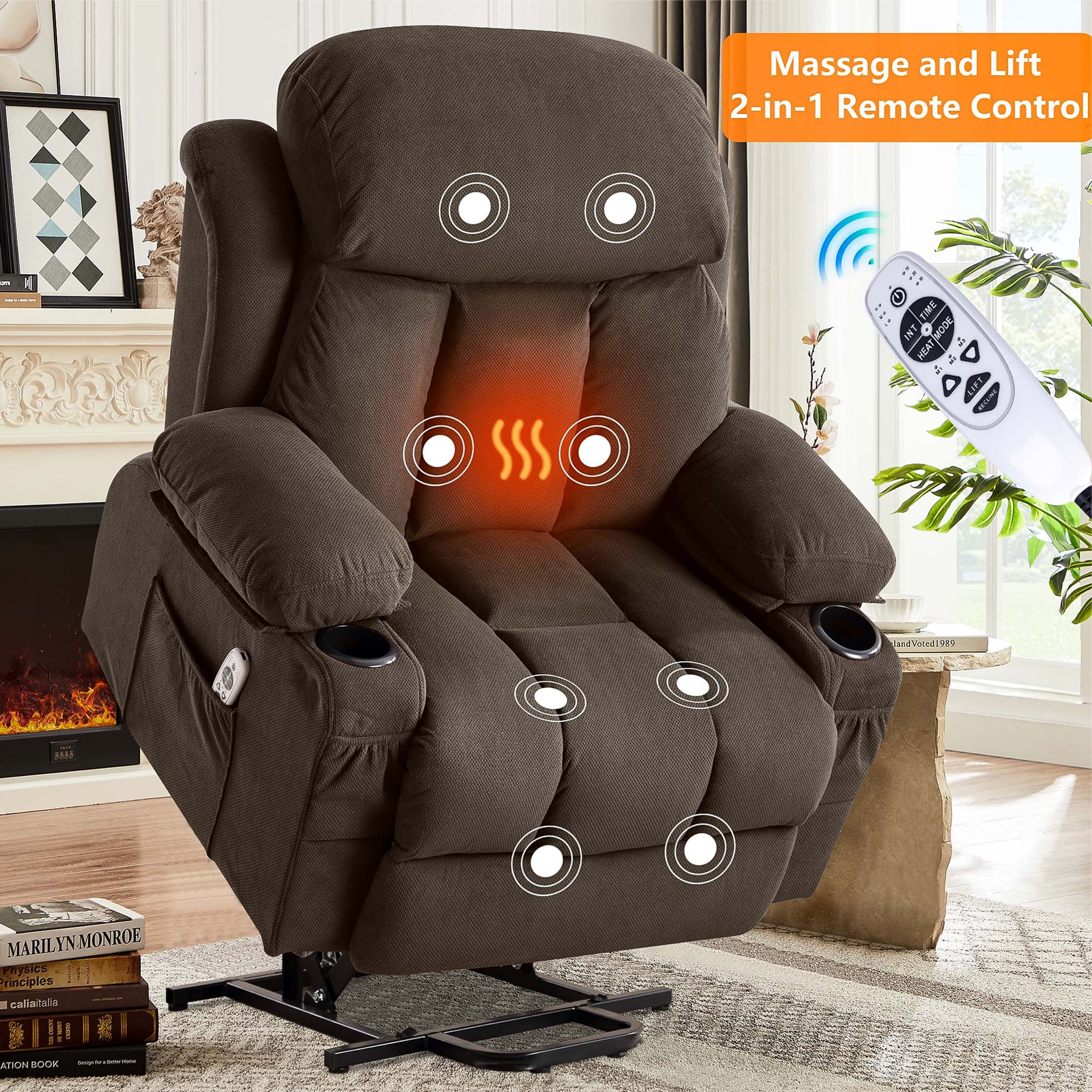 UHOMEPRO Power Lift Recliner Chairs with Massage and Heat Electric Fabric Recliner Chair for Elderly Living Room Furniture with USB Charge Port 2