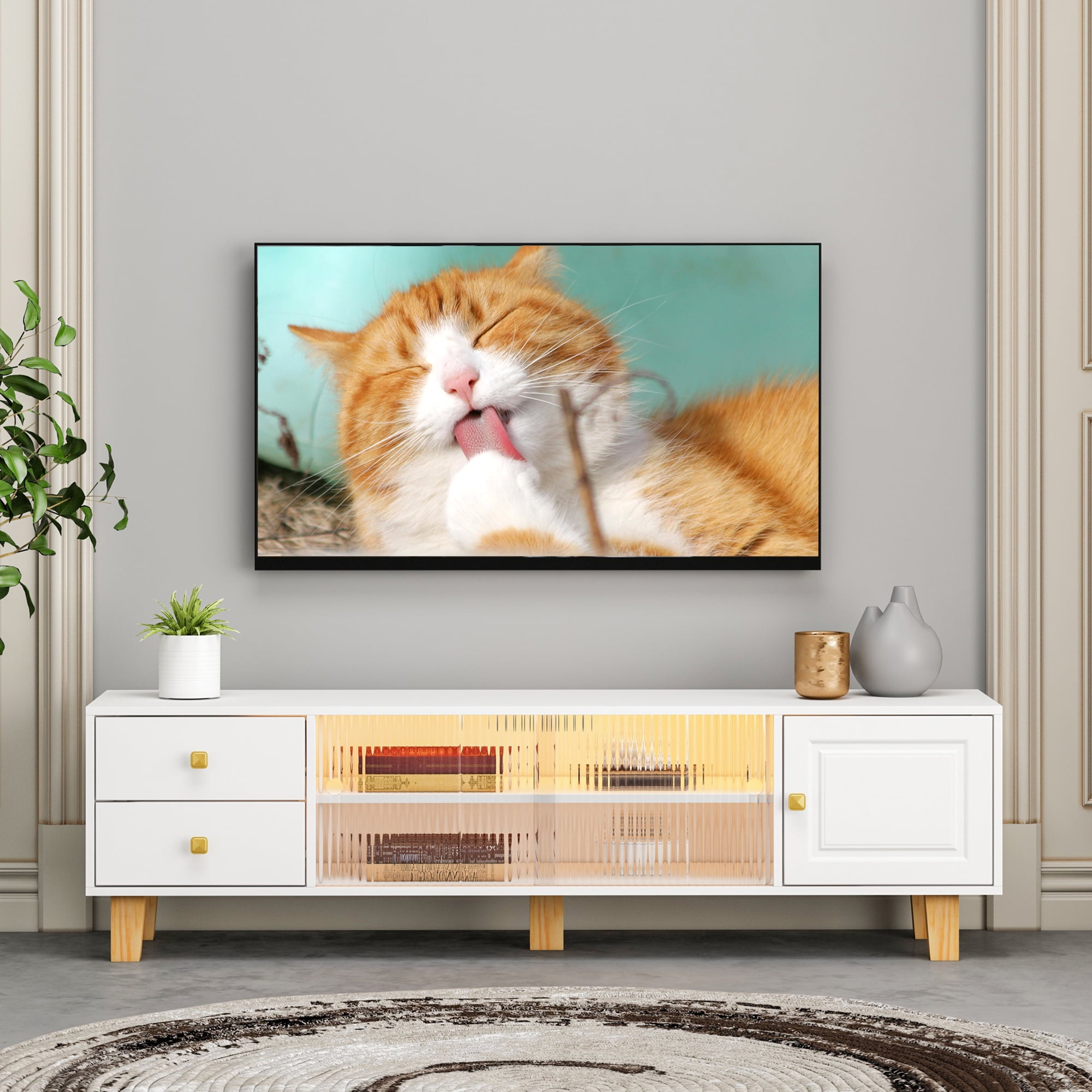 uhomepro TV Stand with 16 Colors LED Remote Control Lights, TV Console ...