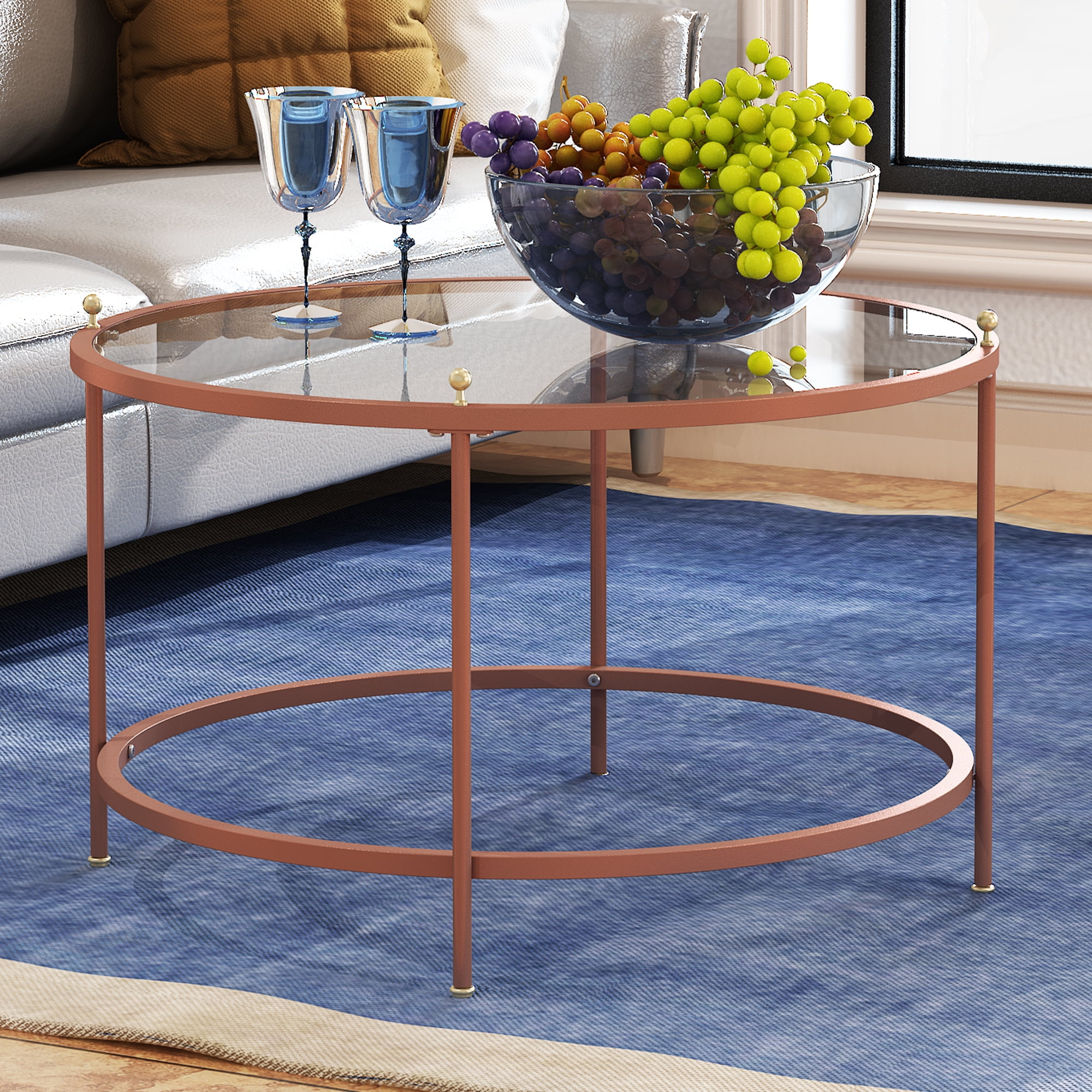 uhomepro Tempered Glass Coffee Table, Round Modern Coffee Table for ...