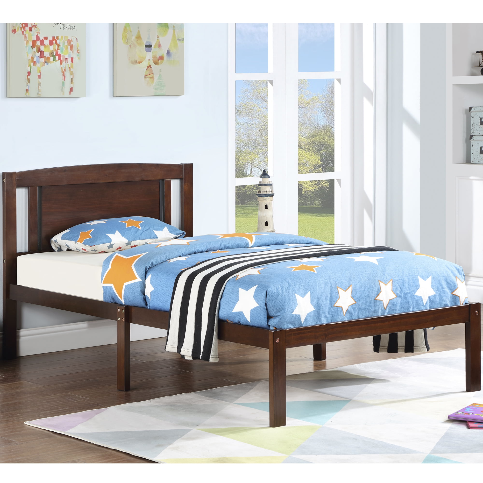 uhomepro Twin Bed Frame, Solid Wood Platform Bed Frame with Headboard ...