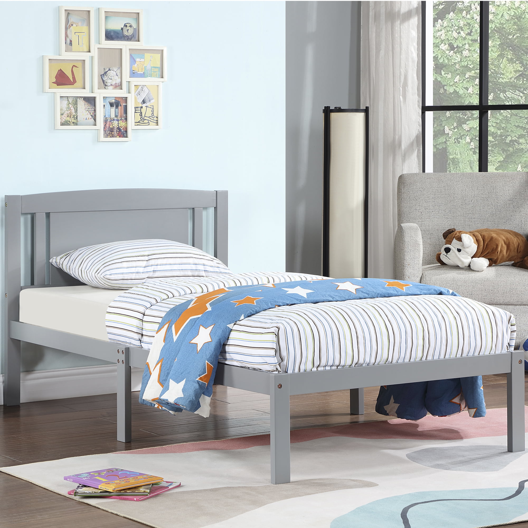 uhomepro Twin Bed Frame, Solid Wood Platform Bed Frame with Headboard ...