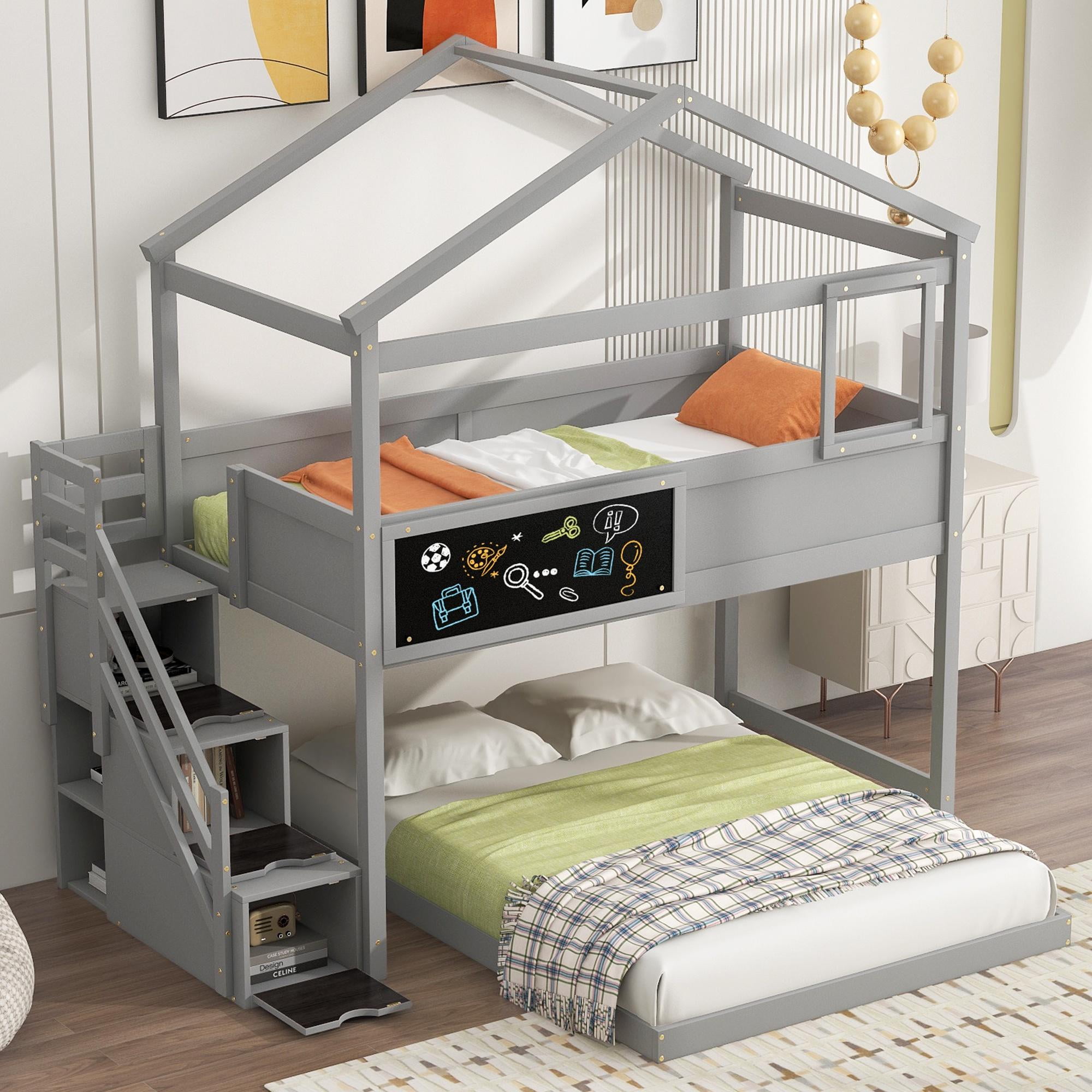 uhomepro Twin over Full Bunk Bed with Roof, House Bed with Storage ...