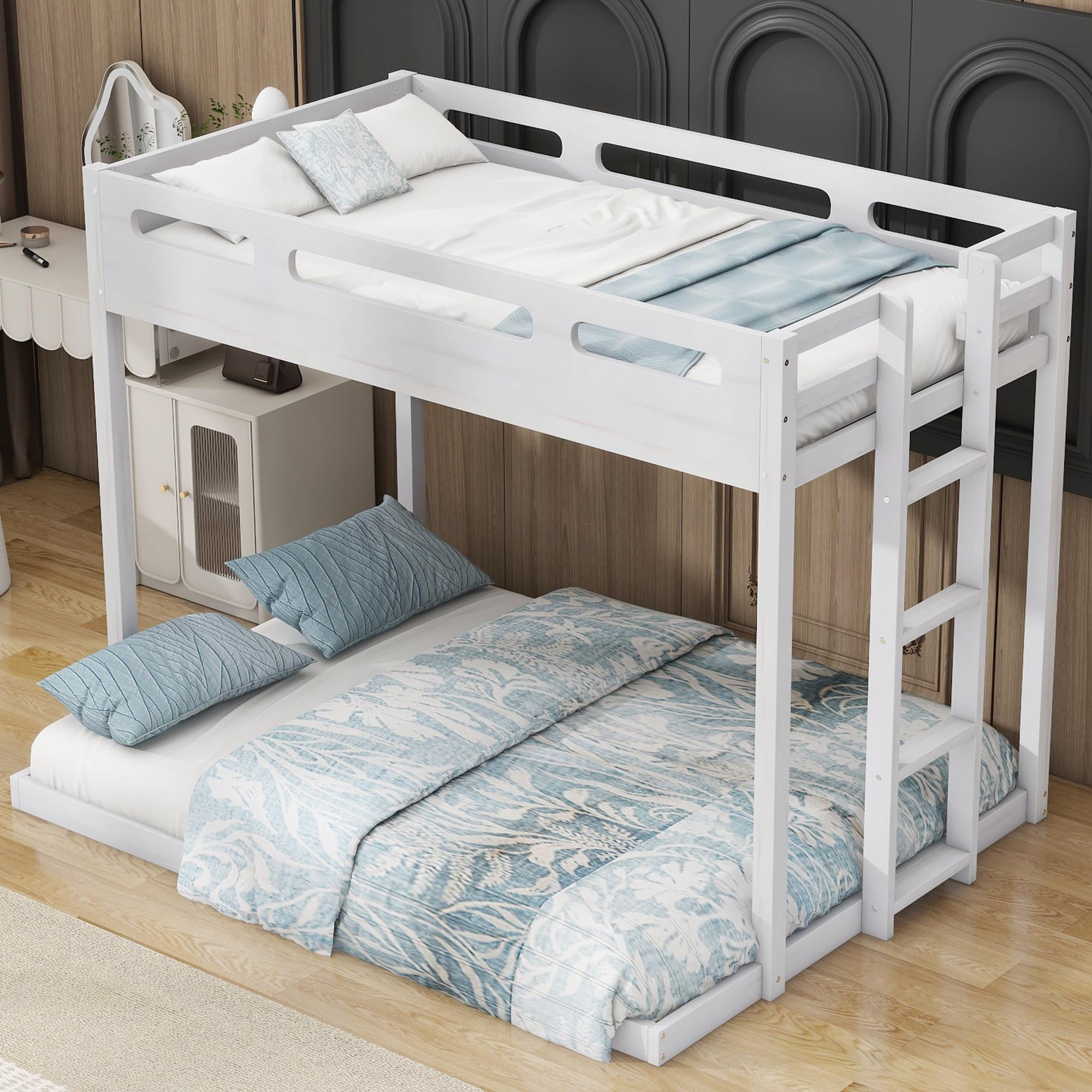 uhomepro Wood Twin over Full Bunk Bed, Low Floor Bunk Bed with Guard ...