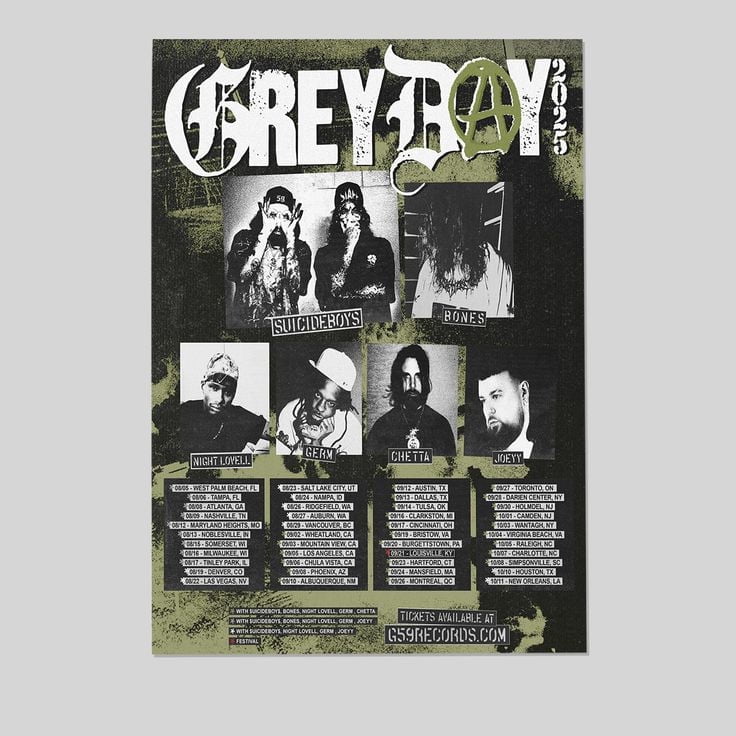 $uicideboy$ 2025 Grey Day Tour poster - Suicideboys music concert ...