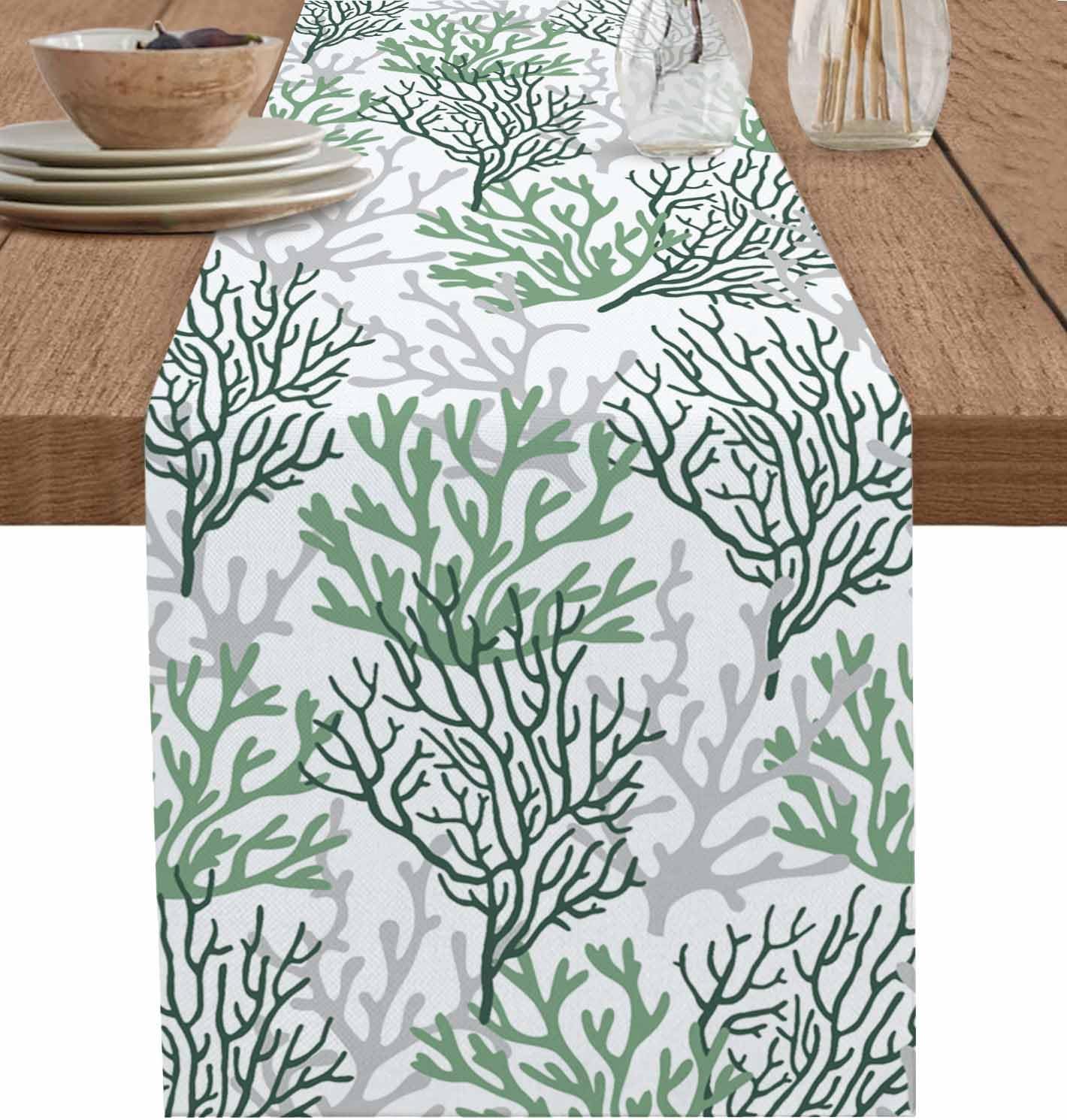 uighvzbn Blue Teal Coral Cotton Linen Rectangle Table Runners 13"x90 ...