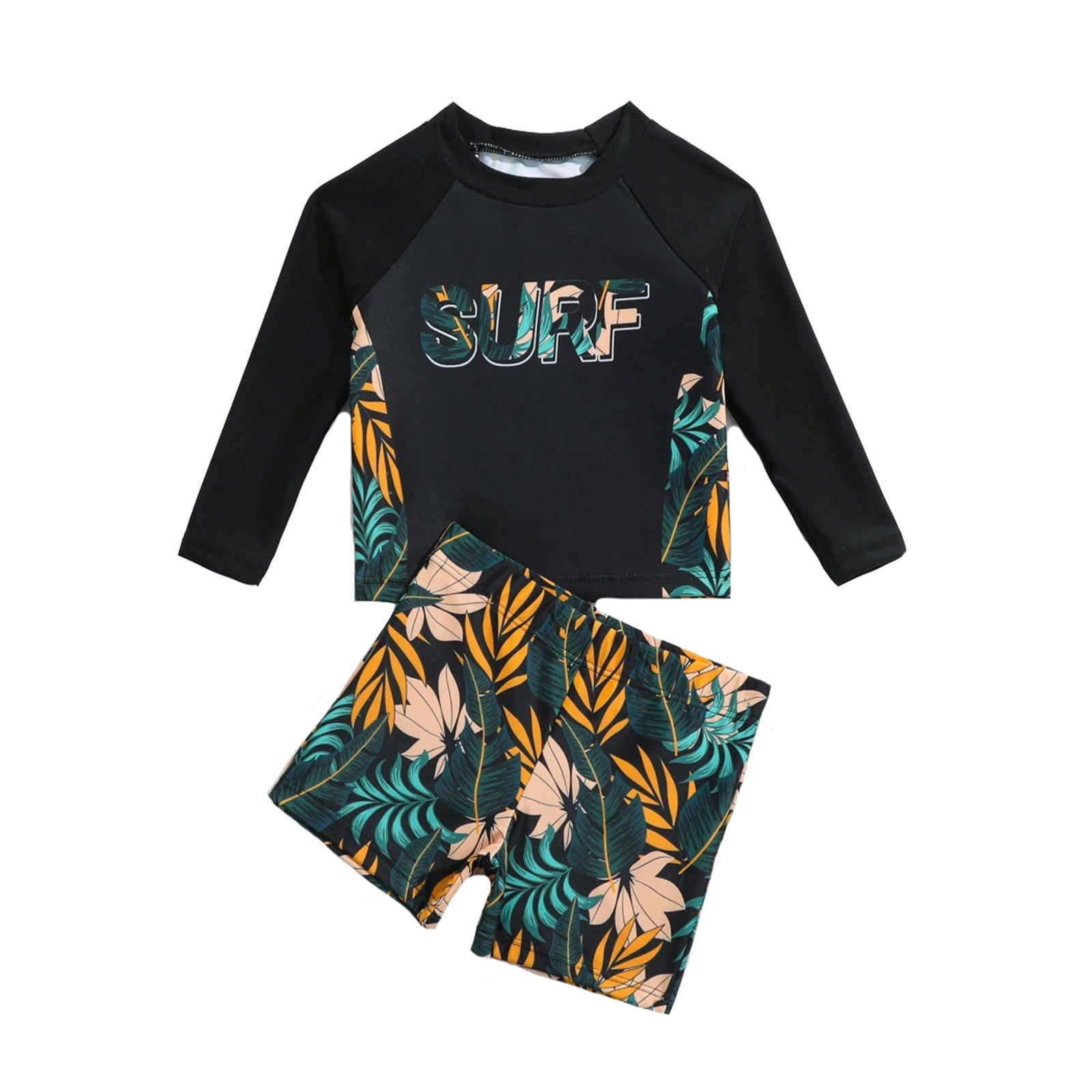 uikmnh Cute Swimsuits Boys Long Sleeve Swim Set Striped Rash Guard and ...