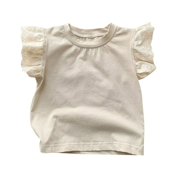 uikmnh Cute Tops Girls Summer Casual Crew Neck Flying Sleeve Solid ...