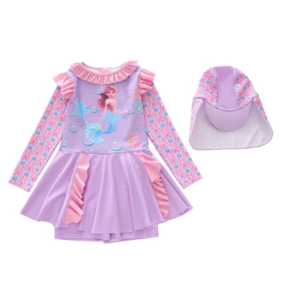 uikmnh Girls Long Sleeve Ruffle Skirt Swimsuit Sun Bathing Suit for ...