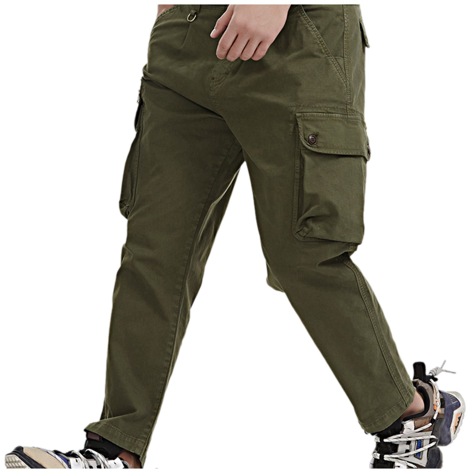uikmnh Men's Mid-waist Zip Cargo Pants Relaxed Fit Solid Cargo Trousers ...