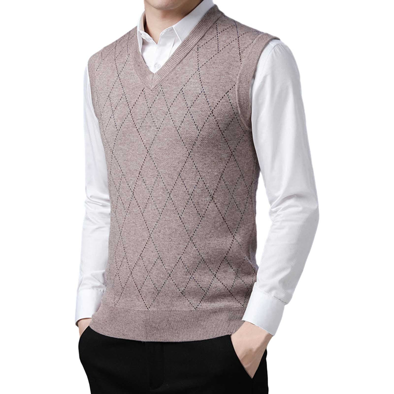 uikmnh Mens Wool V Neck Knitted Sweater Vest Cardigan Color Block ...