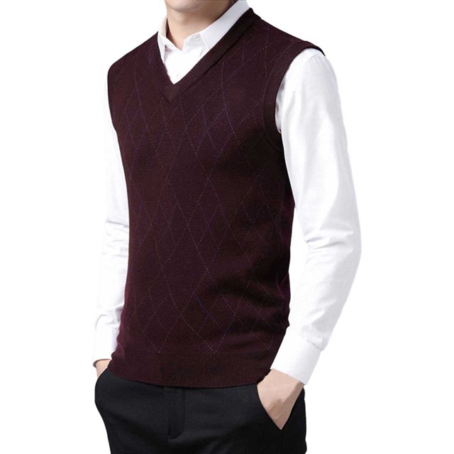 uikmnh Mens Wool V Neck Knitted Sweater Vest Cardigan Color Block ...