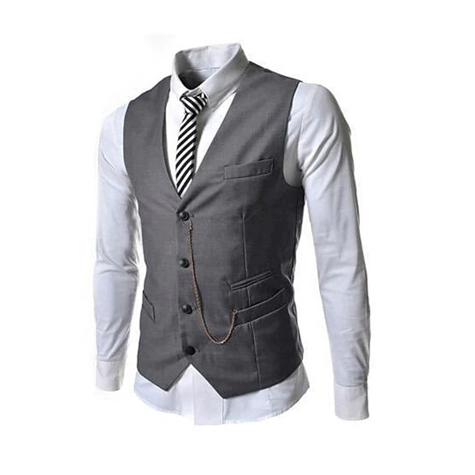 uikmnh Vests for Men Men's Metal Chain Slim Fit Business Casual Vest ...