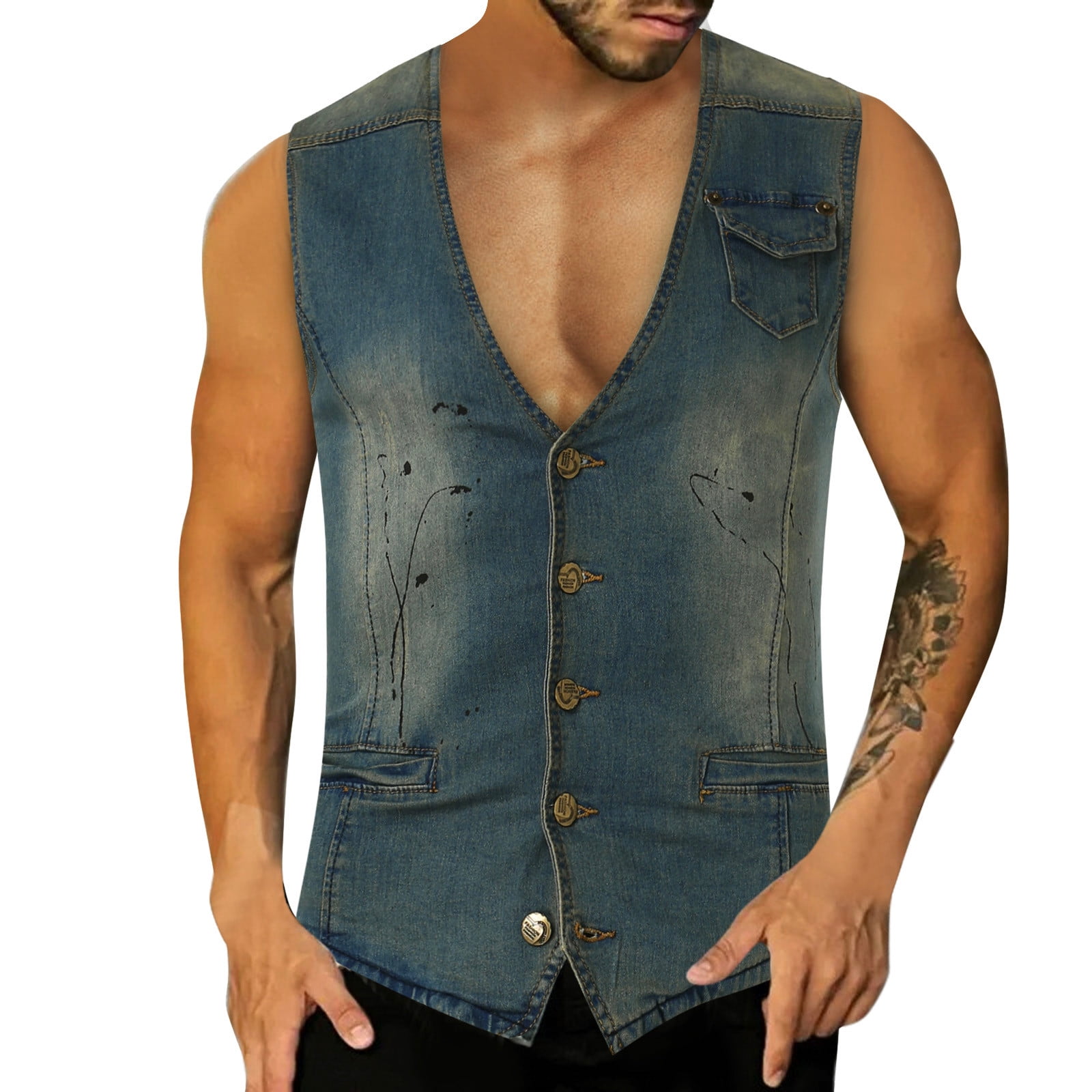 uikmnh Vests for Men Men's Slim Fit Casual Denim Vest Layering Piece ...