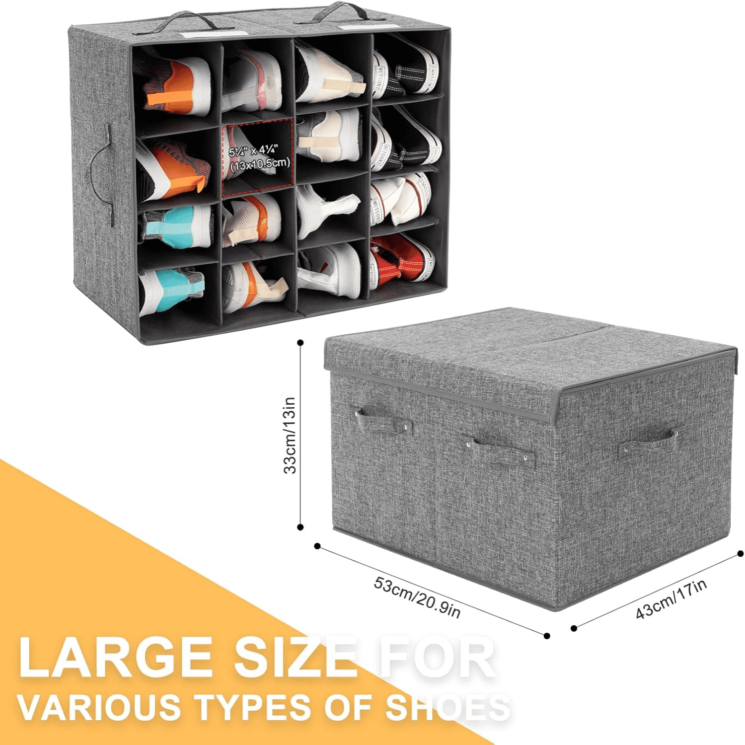 ujhytgfv 2 Pack Shoe Storage Fits 32 Pairs Large Shoe Organizer Bins ...