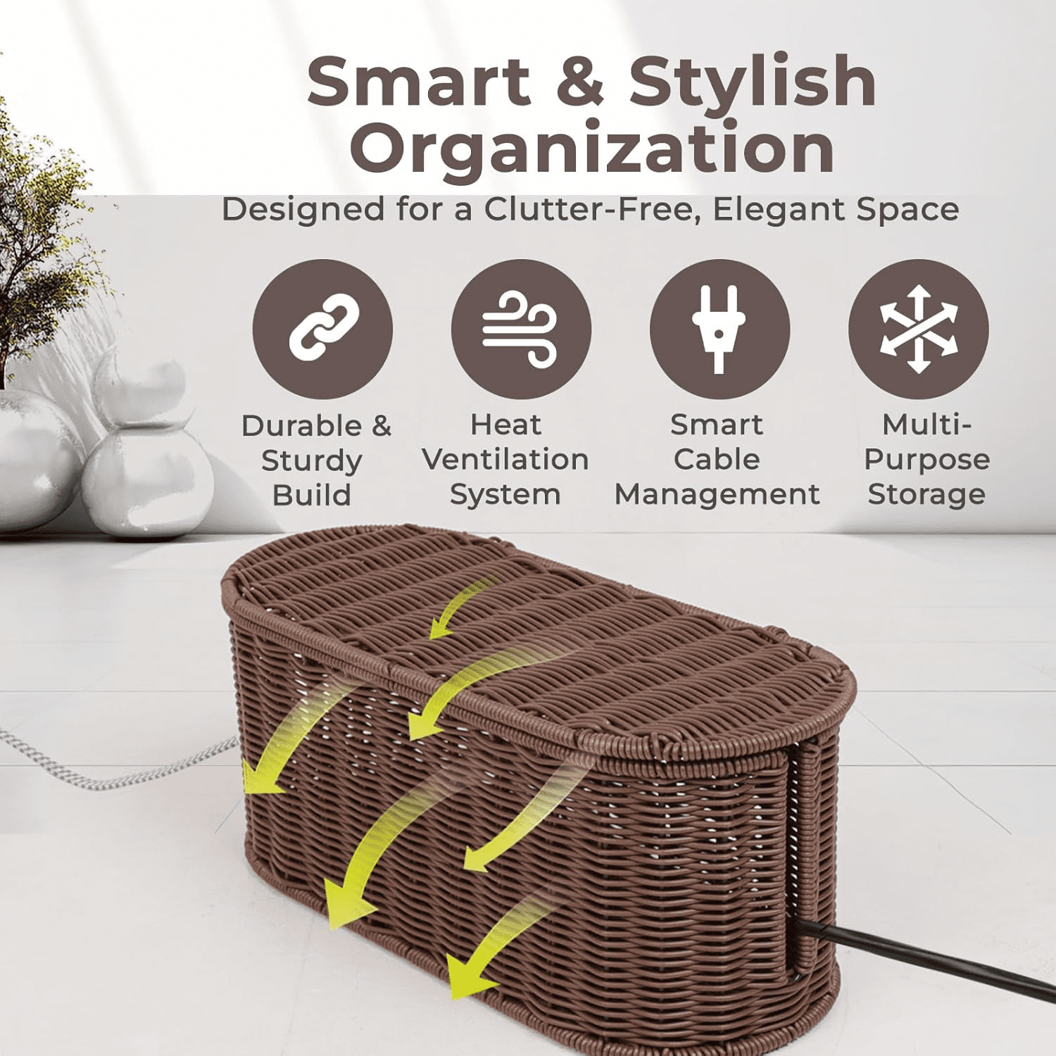 ujhytgfv Cable Management Handmade Rattan Cable Organizer 2 Open Slots ...