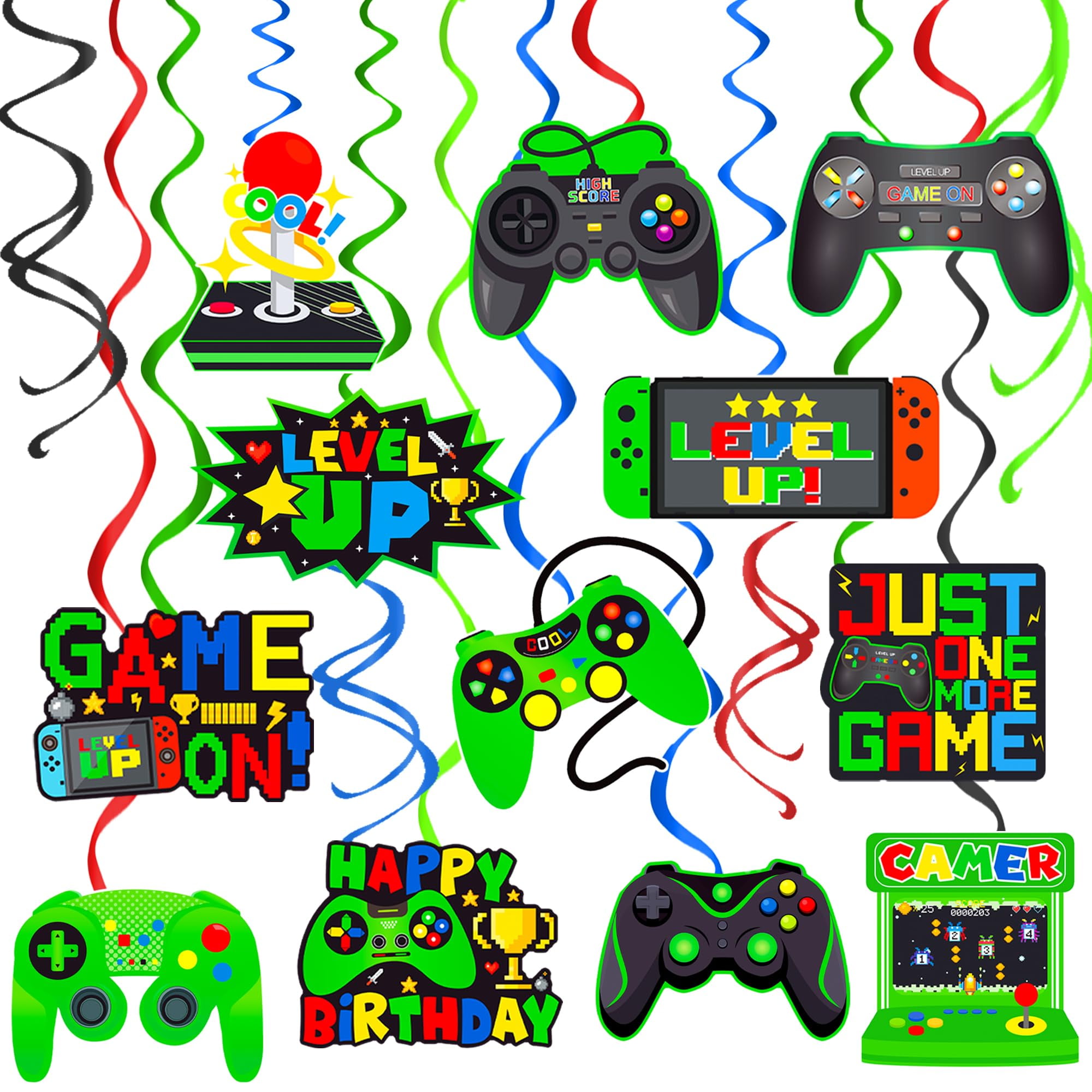 umoni Green Video Game Hanging Swirls KKS1 20Pcs Gamer Birthday Party ...