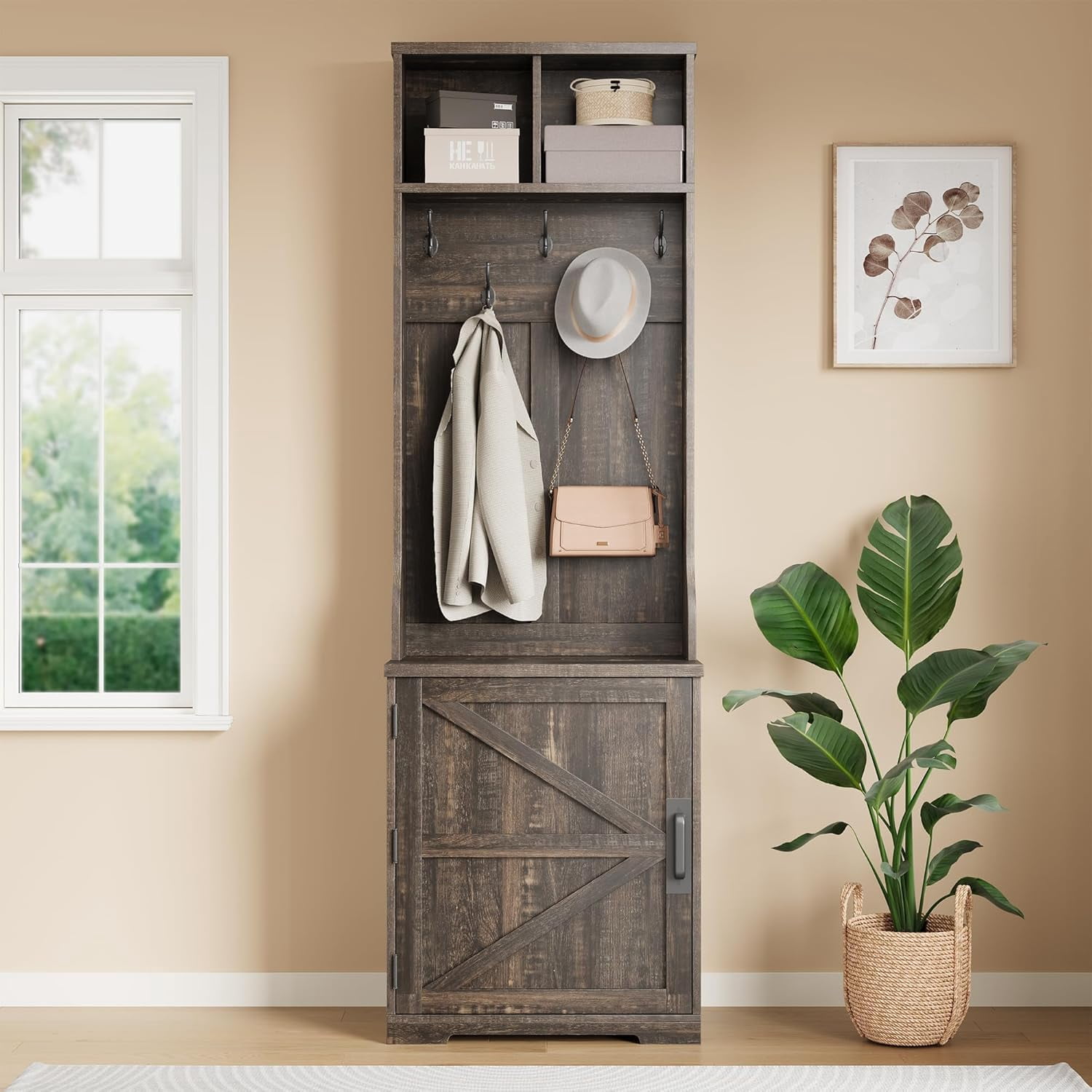 unbrand Farmhouse Narrow Hall Tree with , 23.6